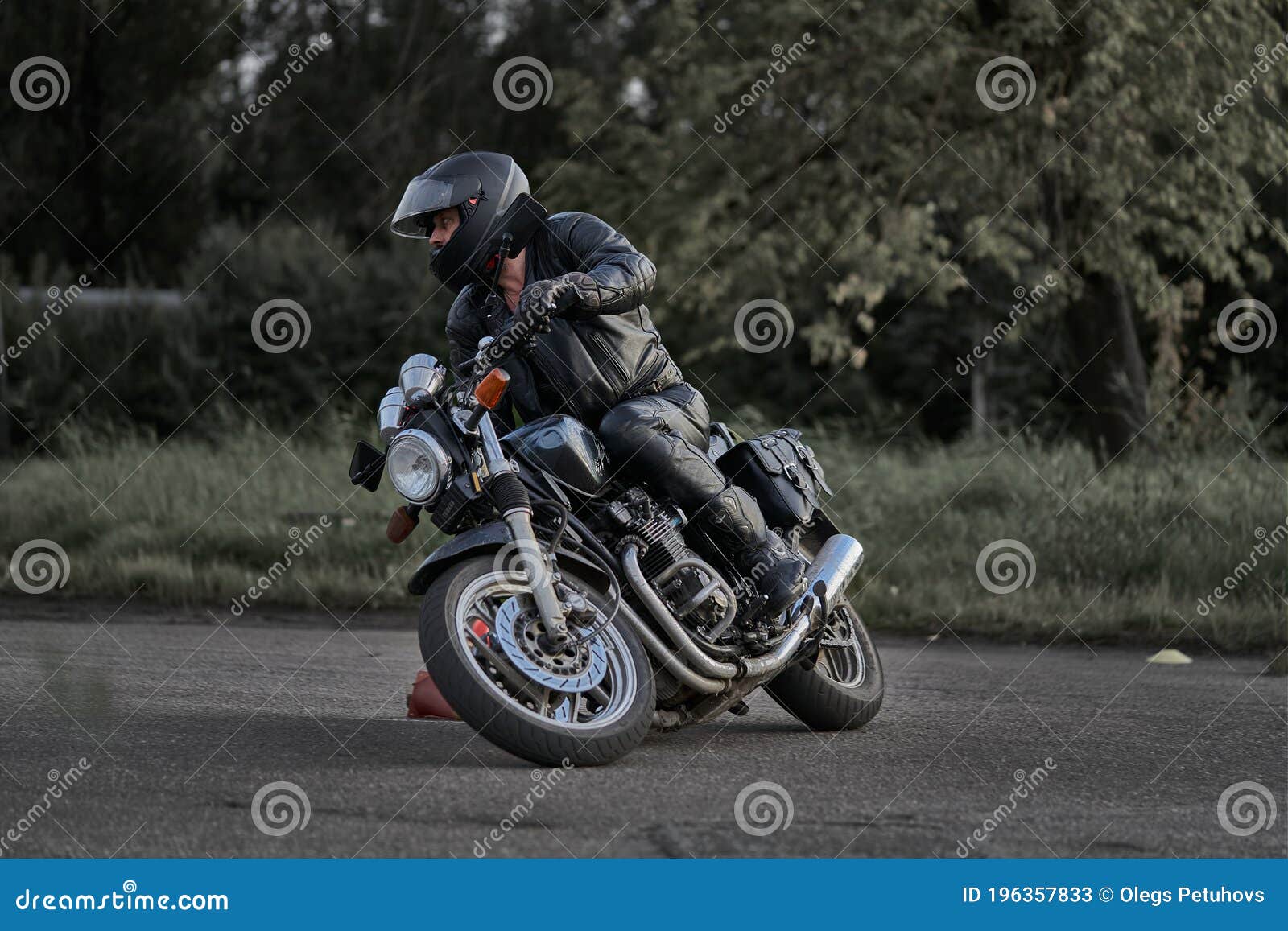23-04-2020 Riga, Latvia. Young Man Riding Big Bike Motorcycle Leaning ...