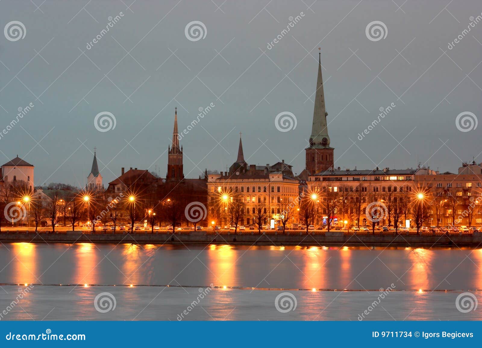 Riga at night stock photo. Image of church, night, river - 9711734