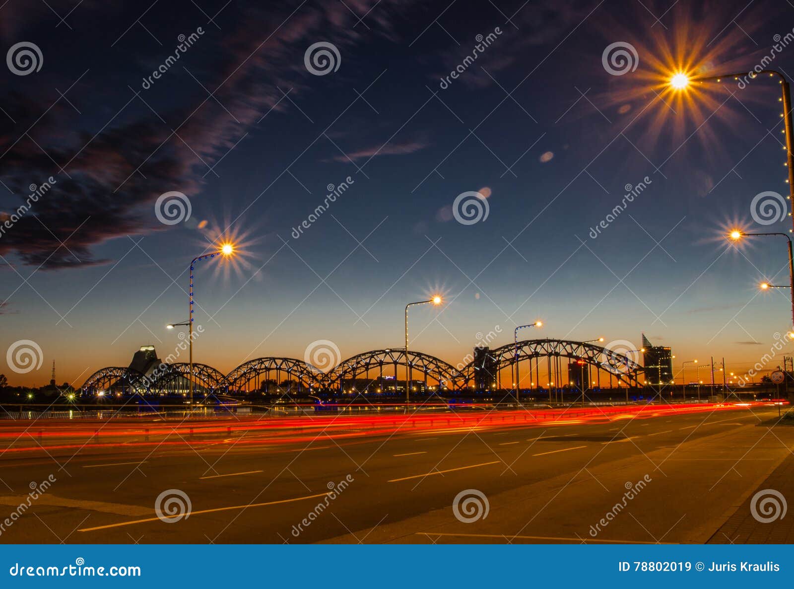 Riga at night editorial stock image. Image of bridge - 78802019