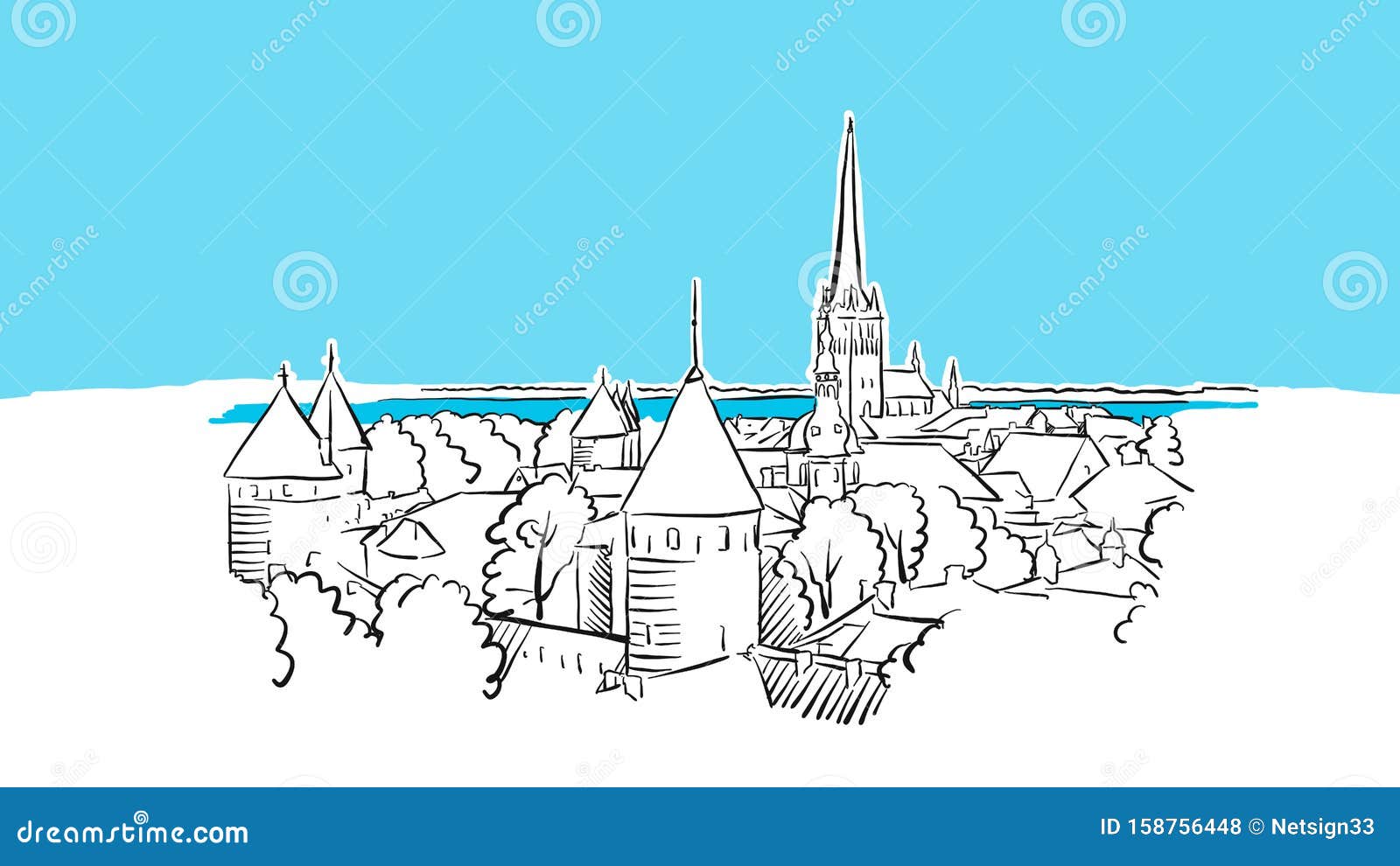 Riga Skyline Panorama Vector Sketch Stock Vector - Illustration of ...