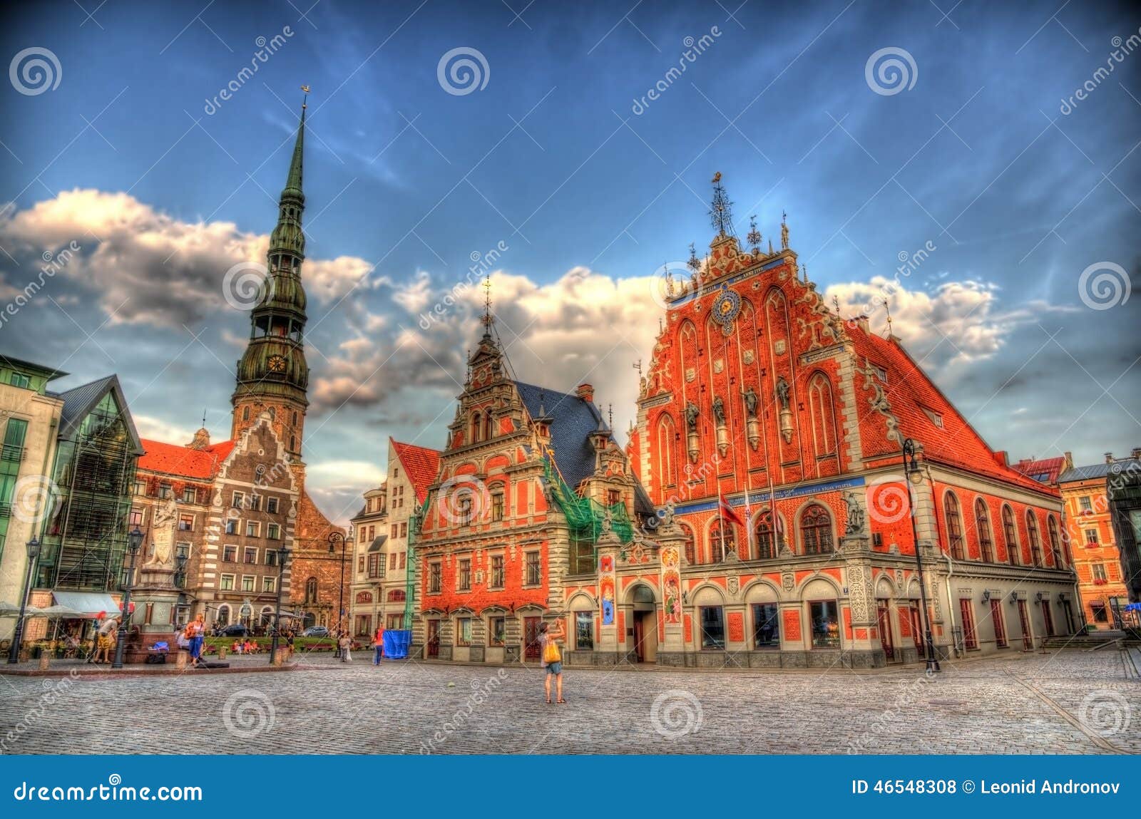 Riga Old Town Panorama And TV Tower. Sunset Over The Daugava River ...