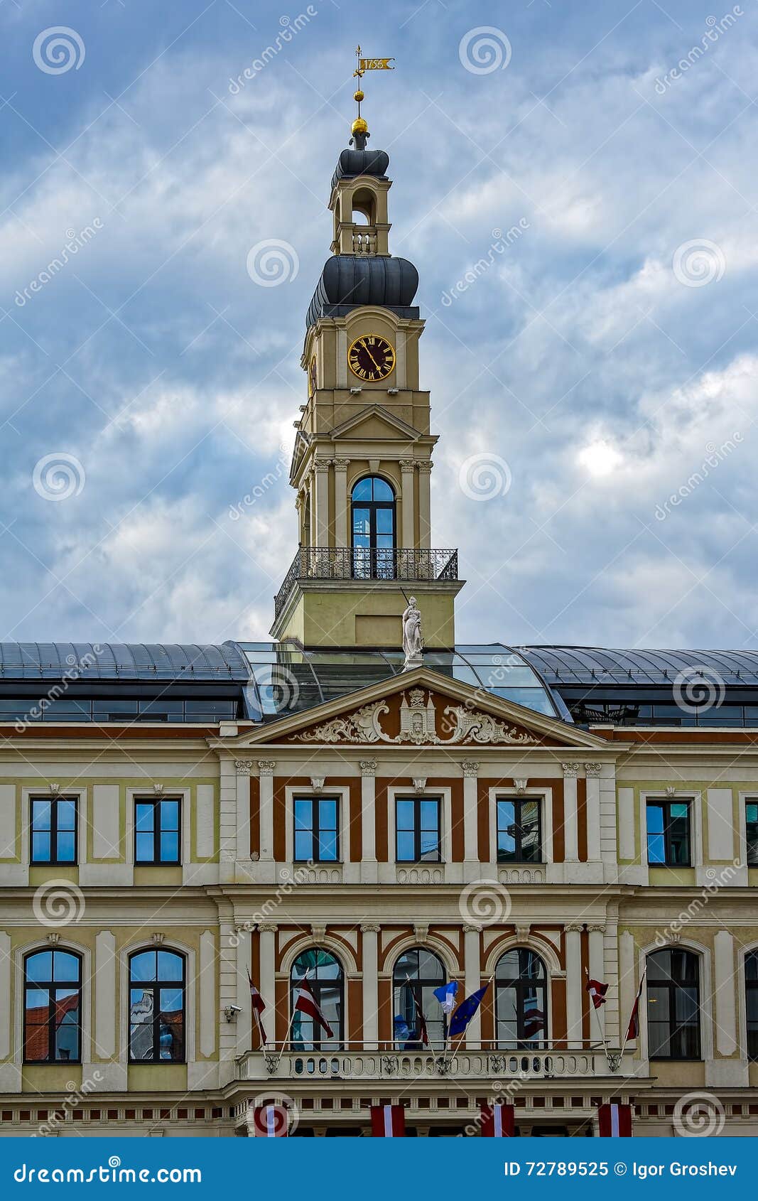 Riga town hall stock image. Image of tall, exterior, square - 72789525