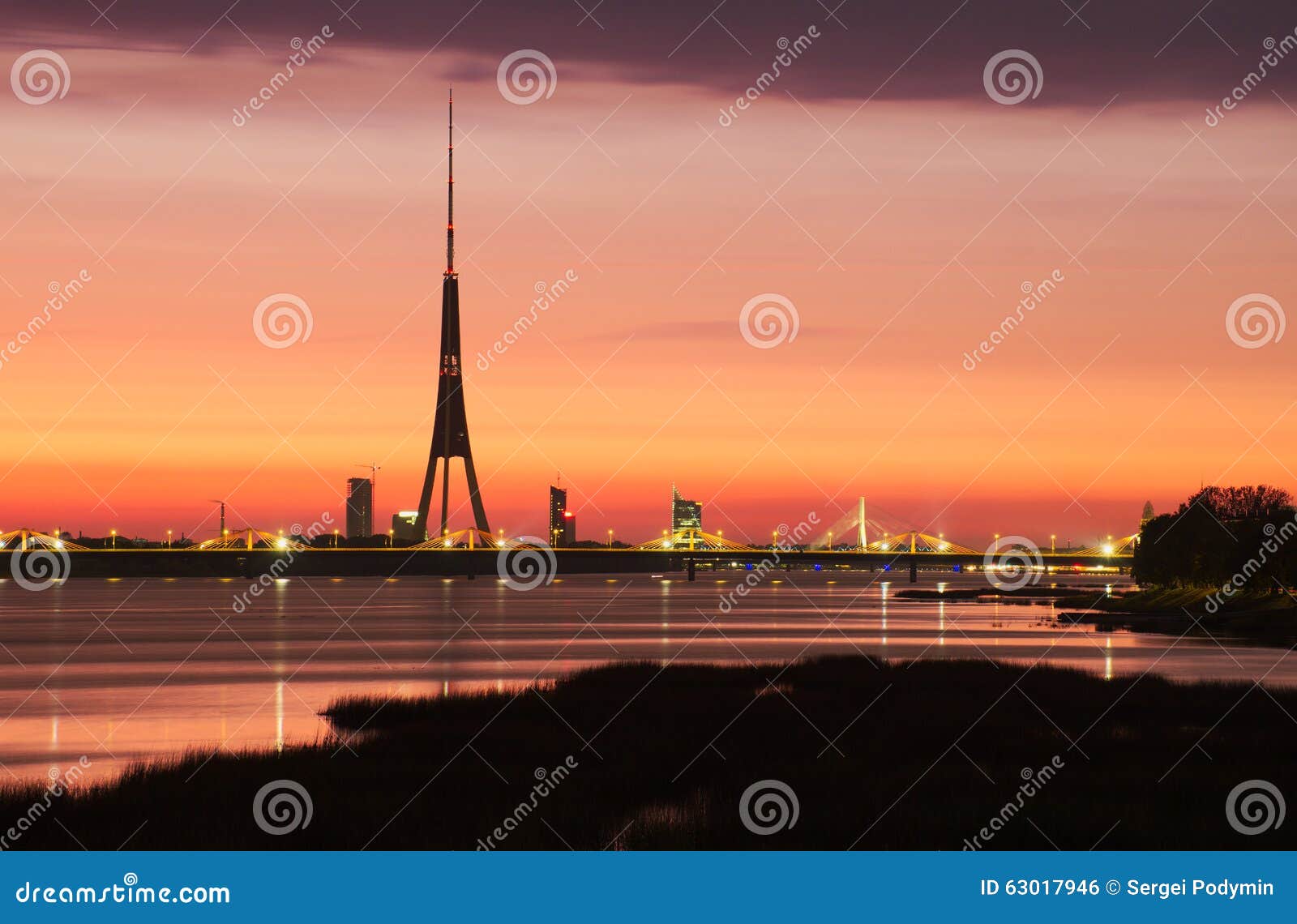 Riga TV tower stock photo. Image of lights, night, bridges - 63017946