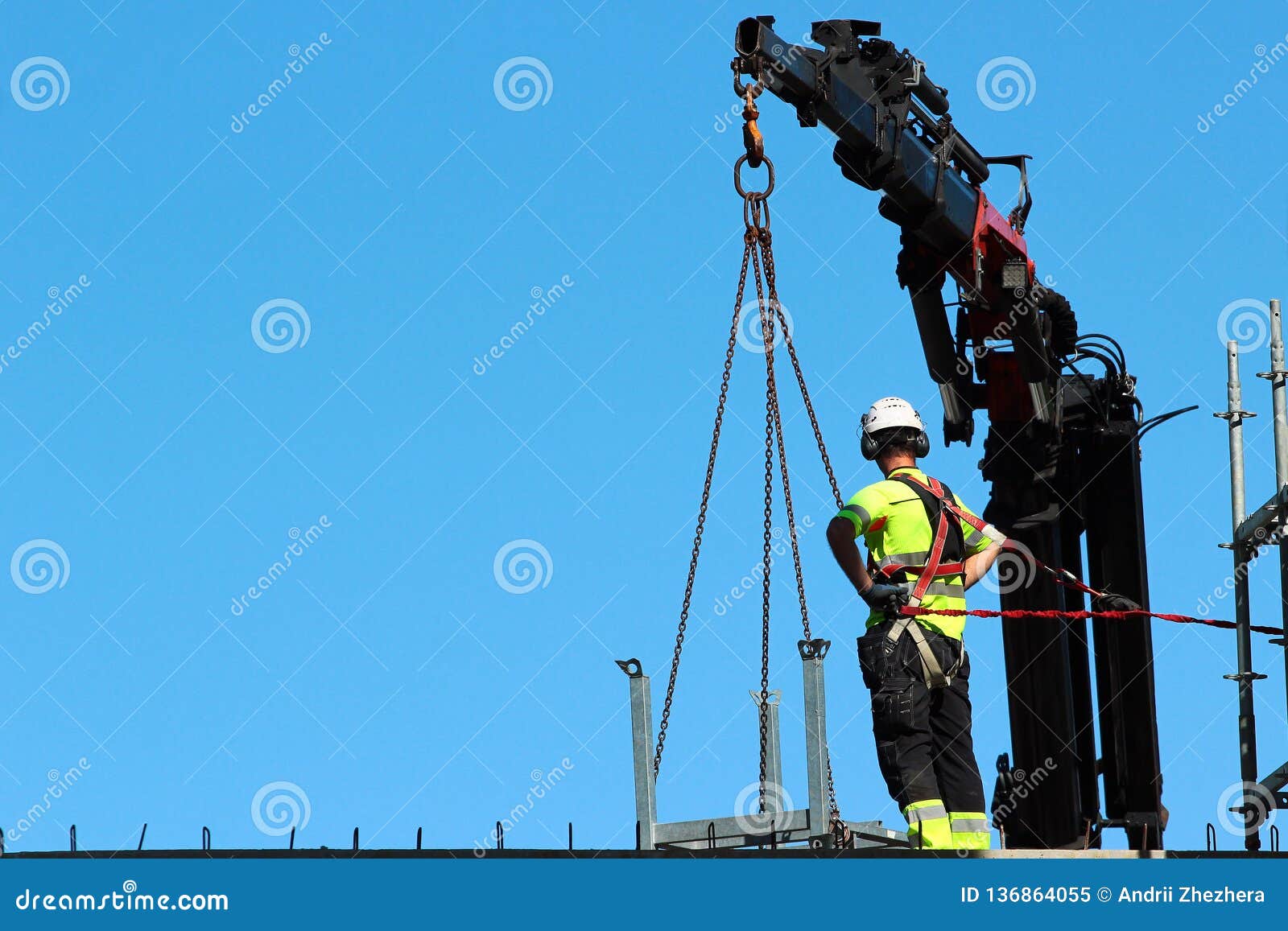 Rigger Crane At Construction Site Structural Steel Large Residential ...