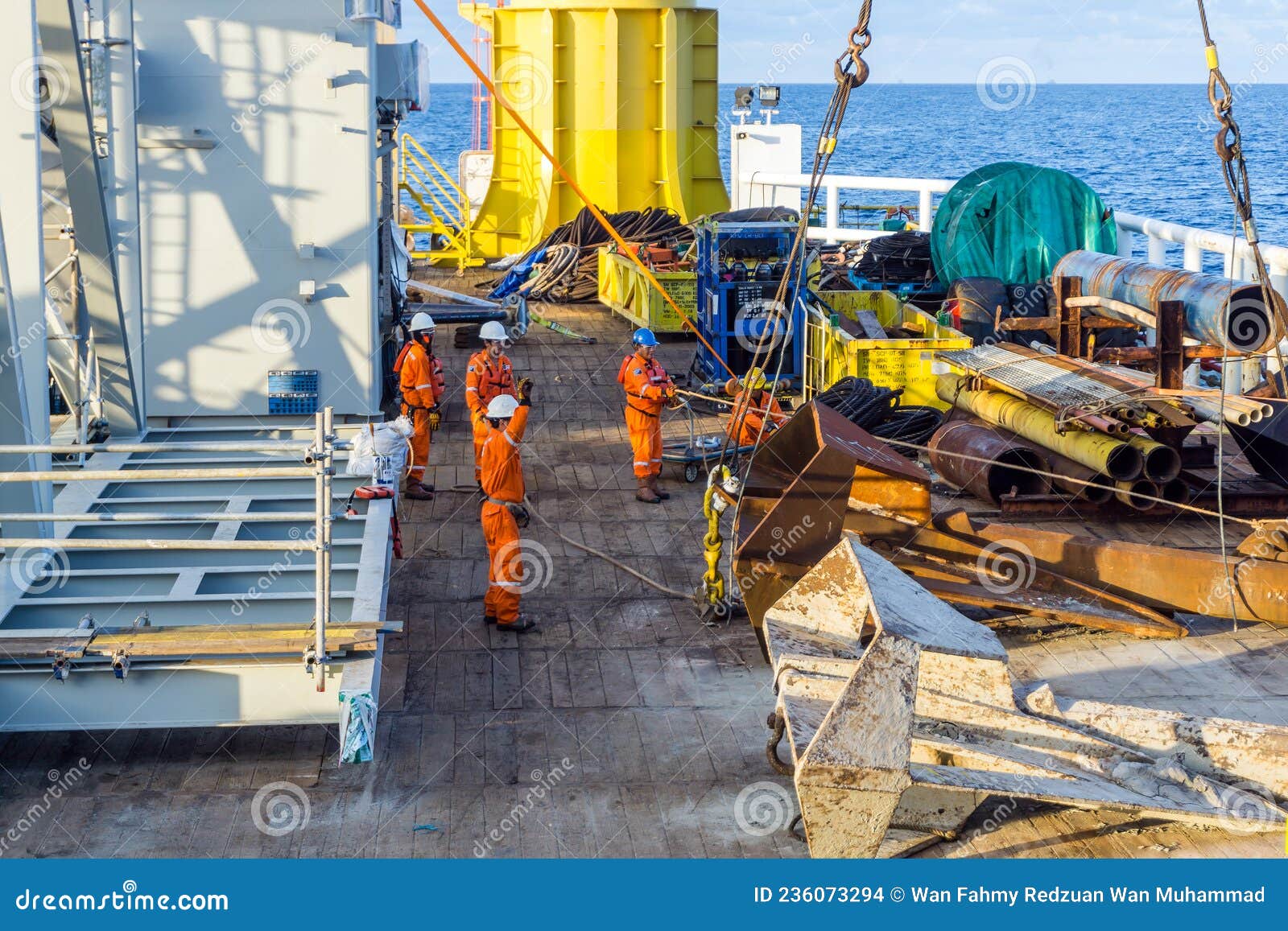 Riggers Working On Deck Of An Anchor Handling Tug Boat At Offshore ...
