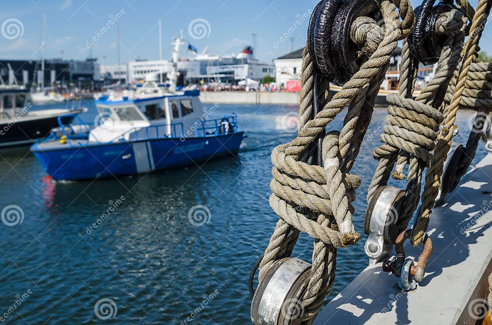 Rigging on the Deck of an Old Sailing Ship Stock Photo - Image of ...