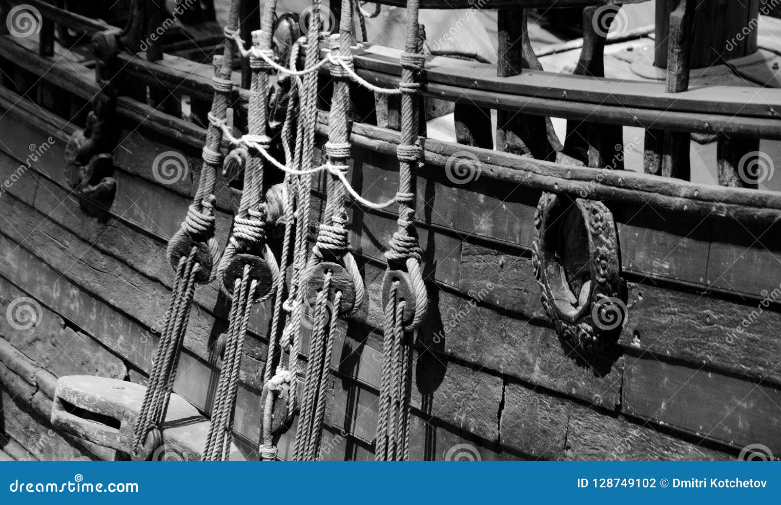 Rigging An Old Medieval Ship. Wooden Tackle Large Stock Photography ...