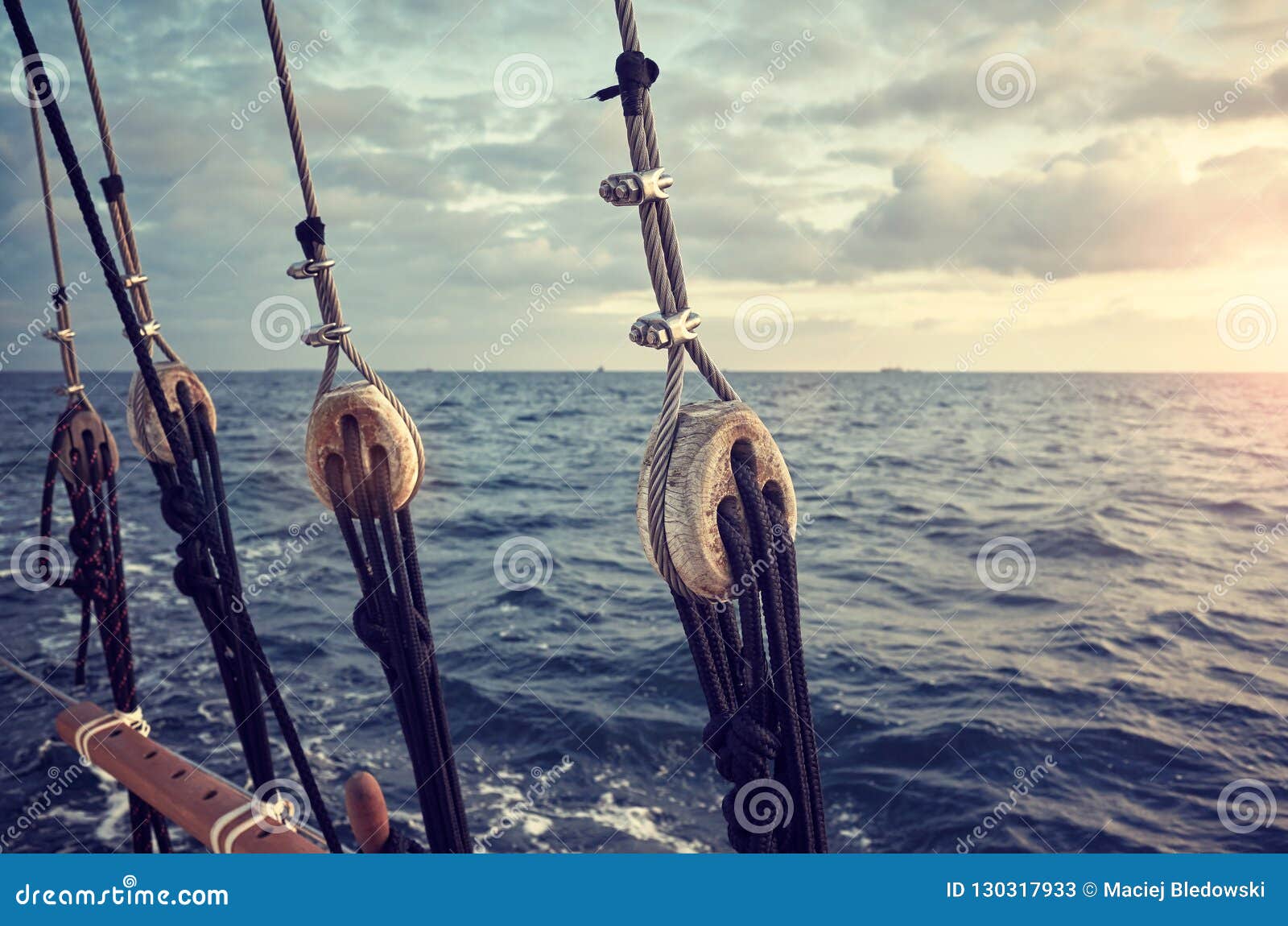Rigging Elements of a Sailing Ship at Sunset. Stock Image - Image of ...