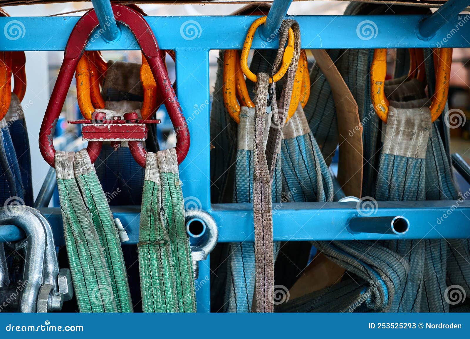 Rigging Equipment with Strops Hangs on Rack in Warehouse Stock Image ... Rigging Equipment with Strops Hangs on Rack in Warehouse Stock Image ...