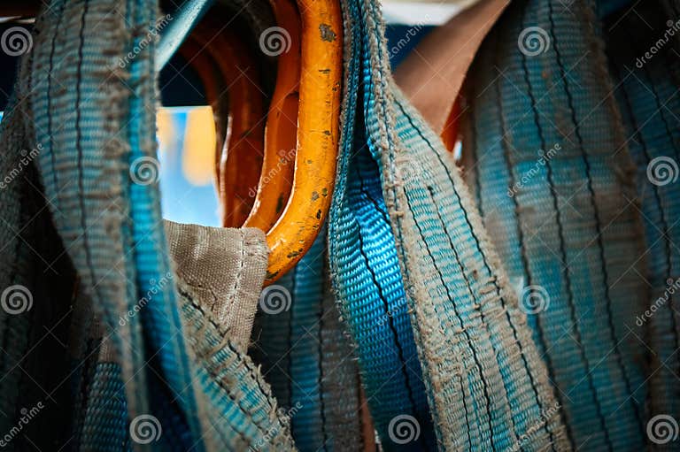 Rigging Equipment with Textile Strops Hangs on Rack Hooks Stock Image ... Rigging Equipment with Textile Strops Hangs on Rack Hooks Stock Image ...