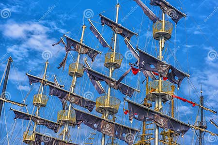 Rigging of a pirate ship editorial stock image. Image of shrouds - 99829069