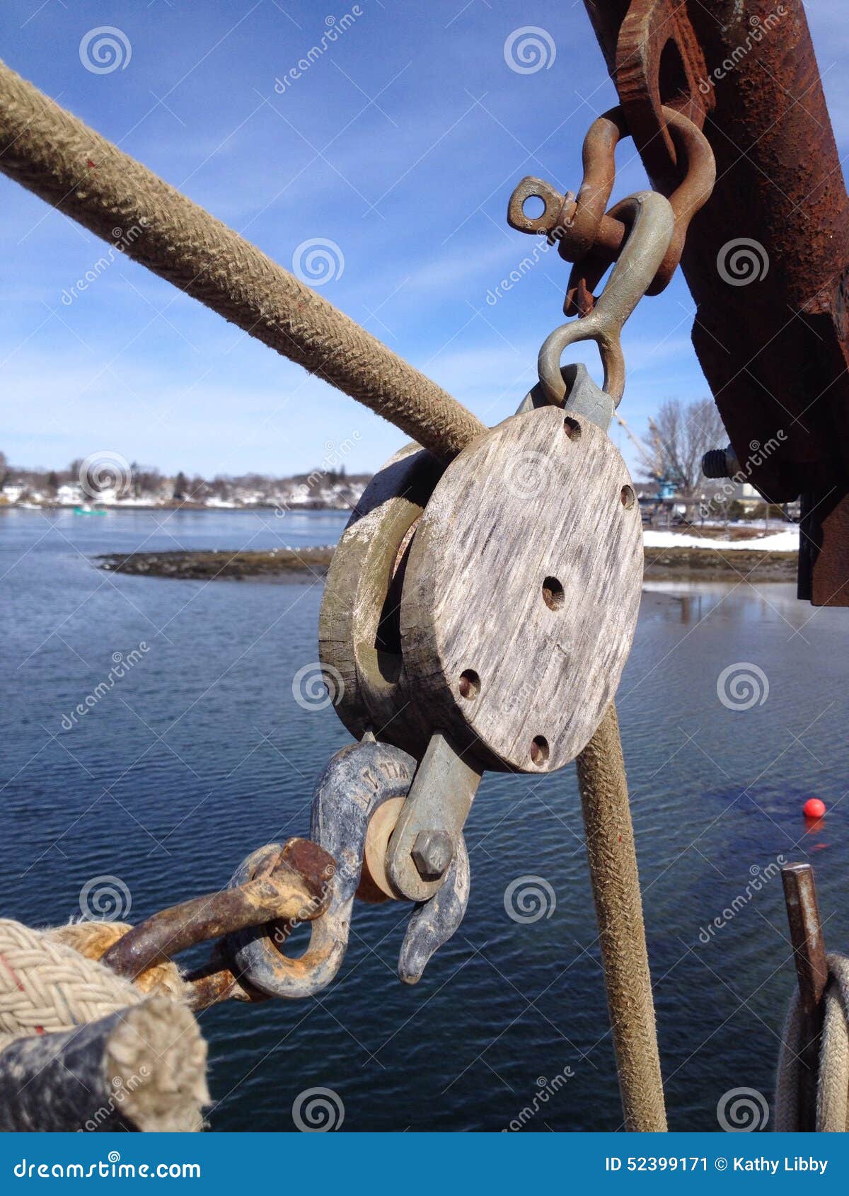 Rigging pulley stock image. Image of ocean, fasten, wood - 52399171
