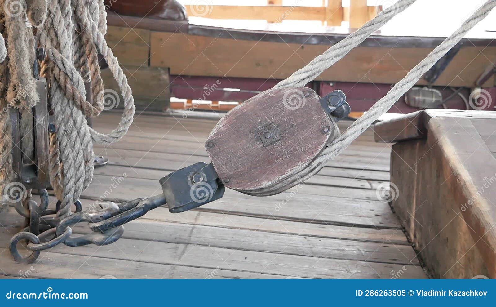 Rope Made of Natural Materials on a Wooden Block on the Deck of an ...
