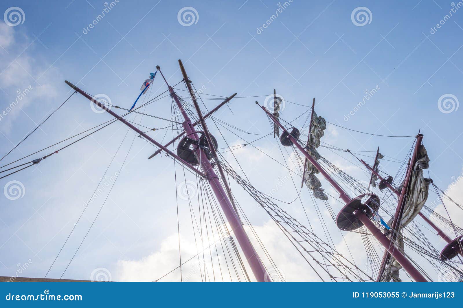 Rigging of a Tall Ship in a Port in Sunlight Stock Image - Image of ...