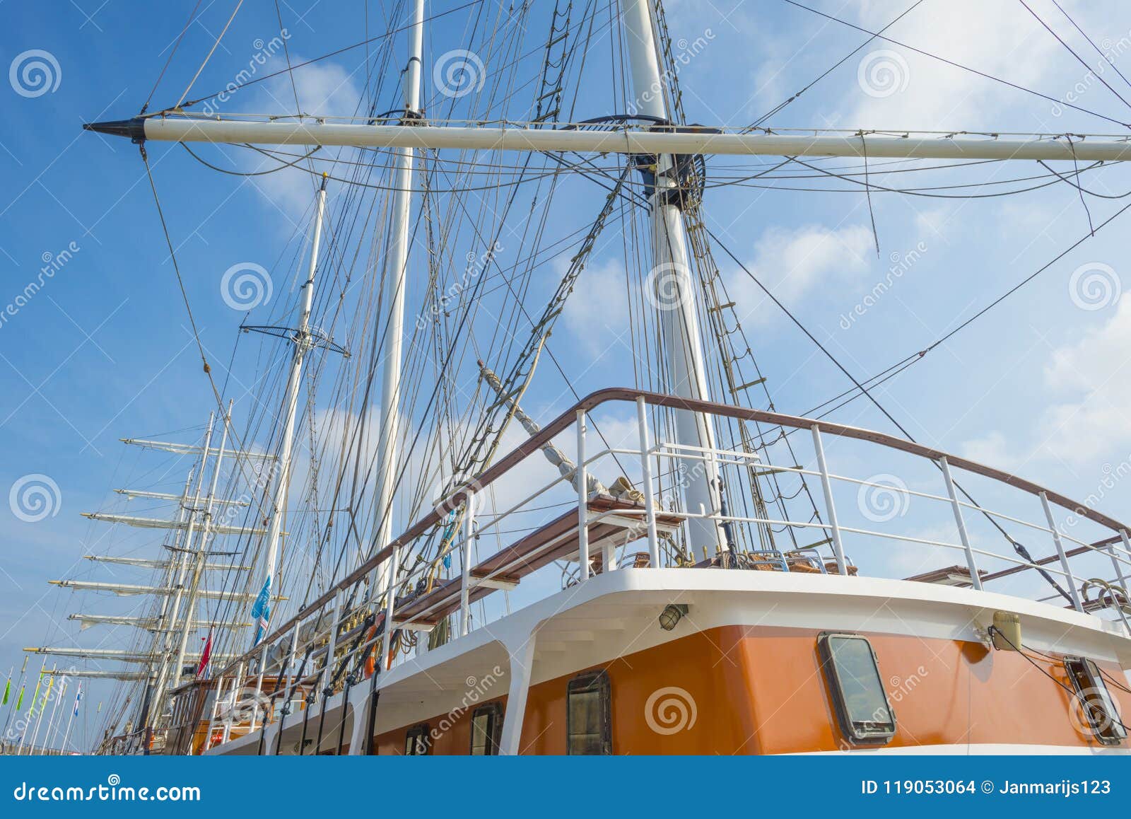 Rigging of a Tall Ship in a Port in Sunlight Stock Photo - Image of ...