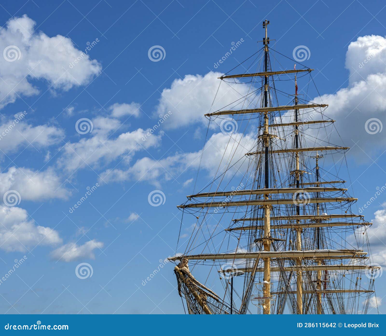 Rigging of Three-masted Ship Stock Photo - Image of blue, shipping ...