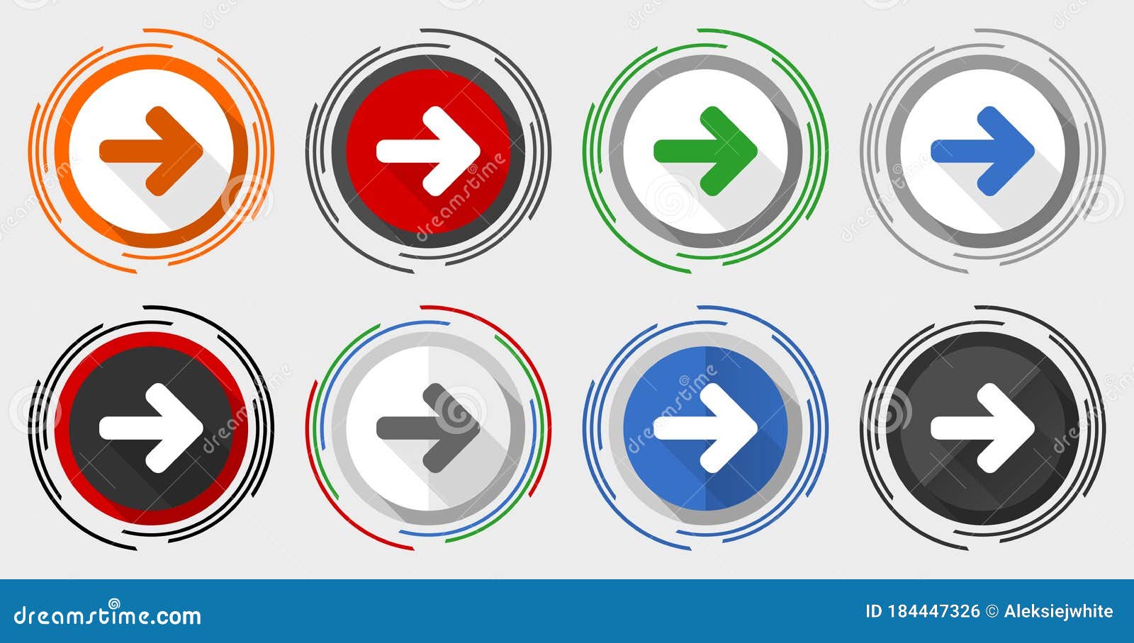 Right Arrow Vector Icon Set, Next Modern Design Flat Graphic in 8 ...