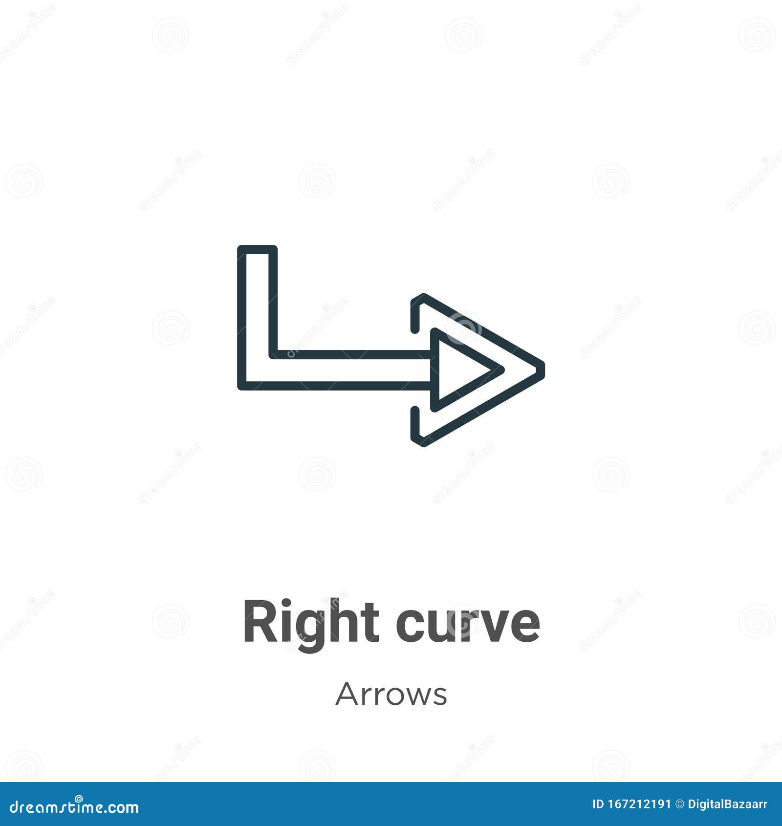Right Curve Outline Vector Icon. Thin Line Black Right Curve Icon, Flat ...