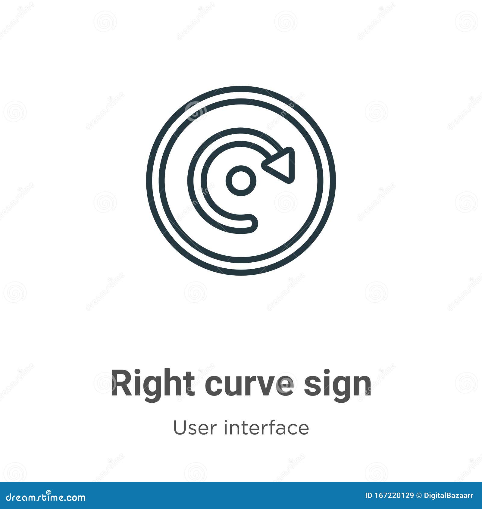 Right Curve Sign Outline Vector Icon. Thin Line Black Right Curve Sign ...