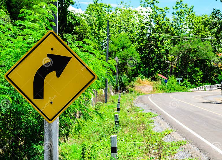 Right Curve Traffic Sign stock photo. Image of alert - 31370608