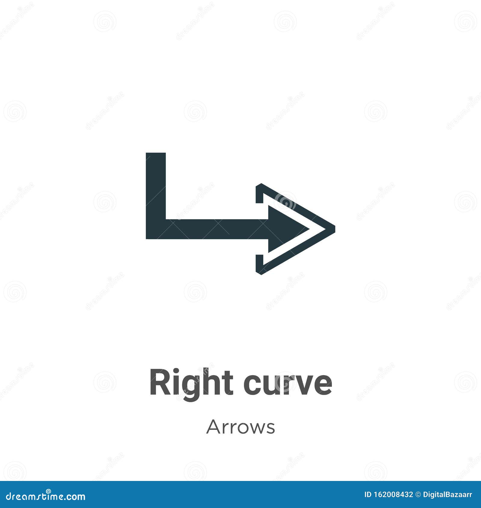 Right Curve Vector Icon on White Background. Flat Vector Right Curve ...