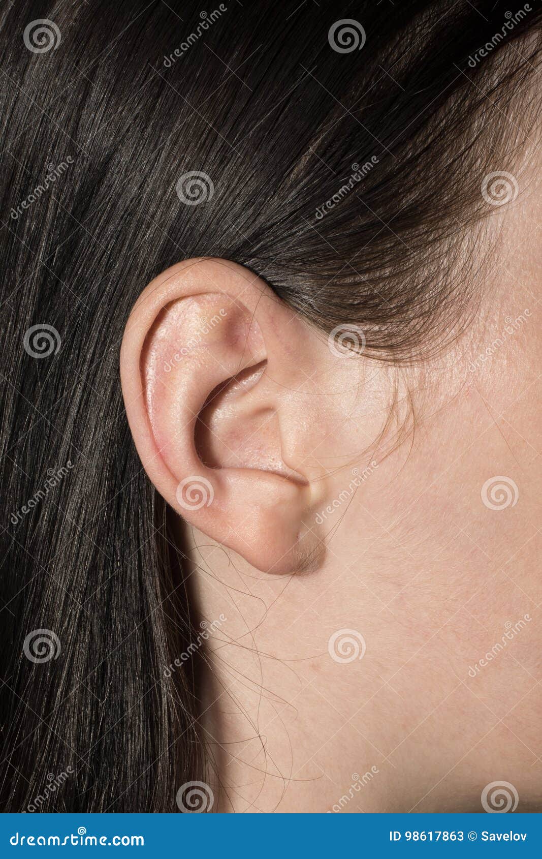 Right Ear of a Brunette Woman Stock Image - Image of hair, natural ...