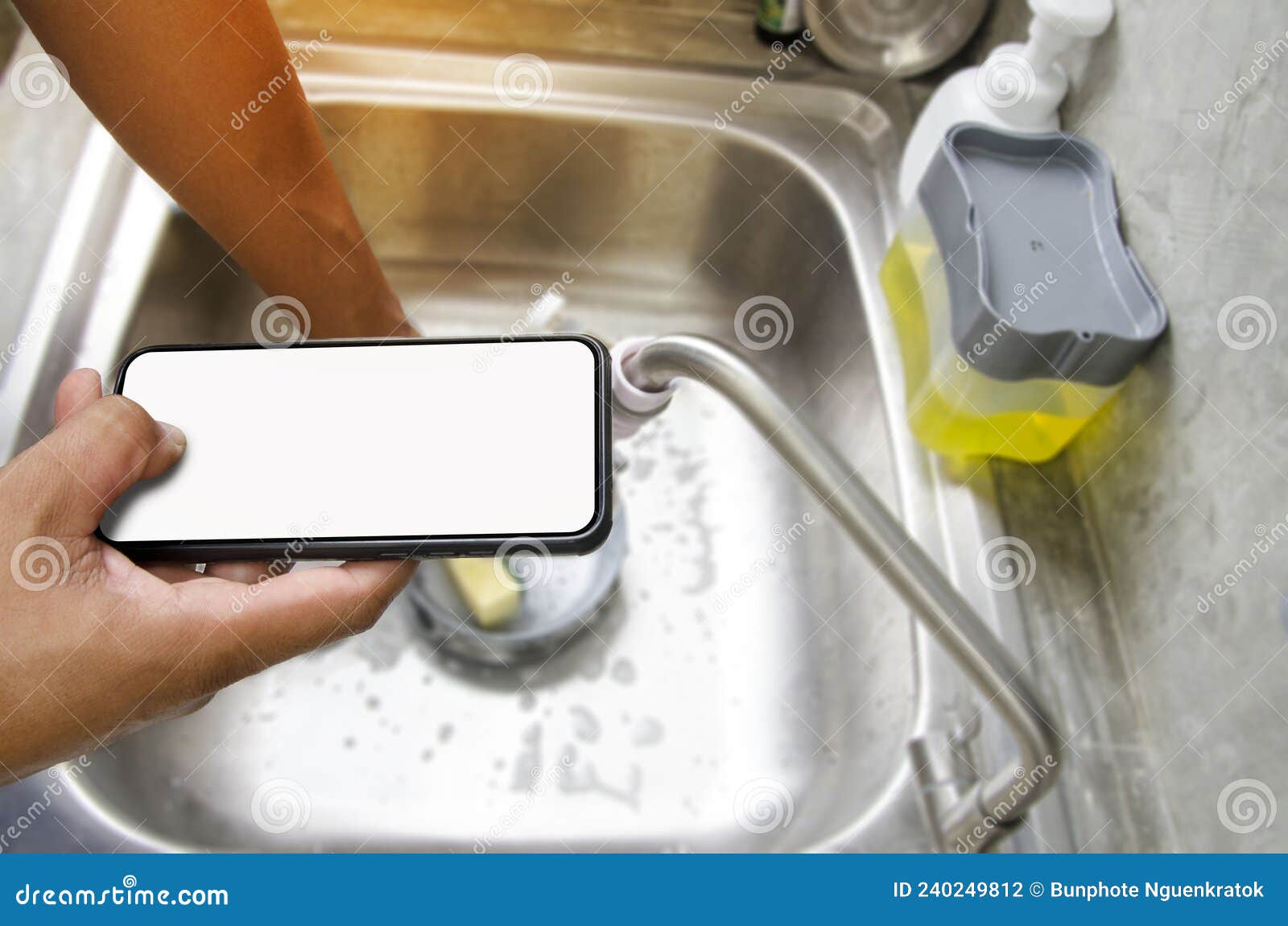 Right Hand Holding Blank Screen Smartphone or Mobile Phone while ...