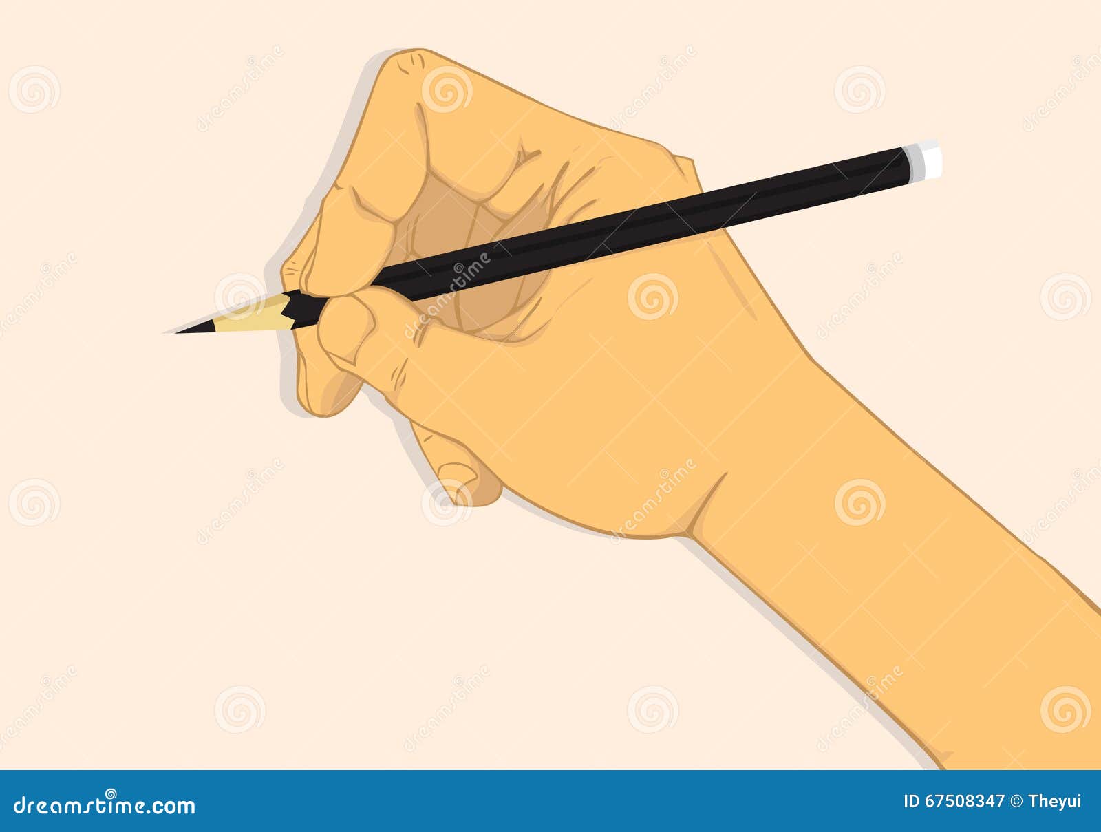 Right hand holding pencil. stock vector. Illustration of office - 67508347