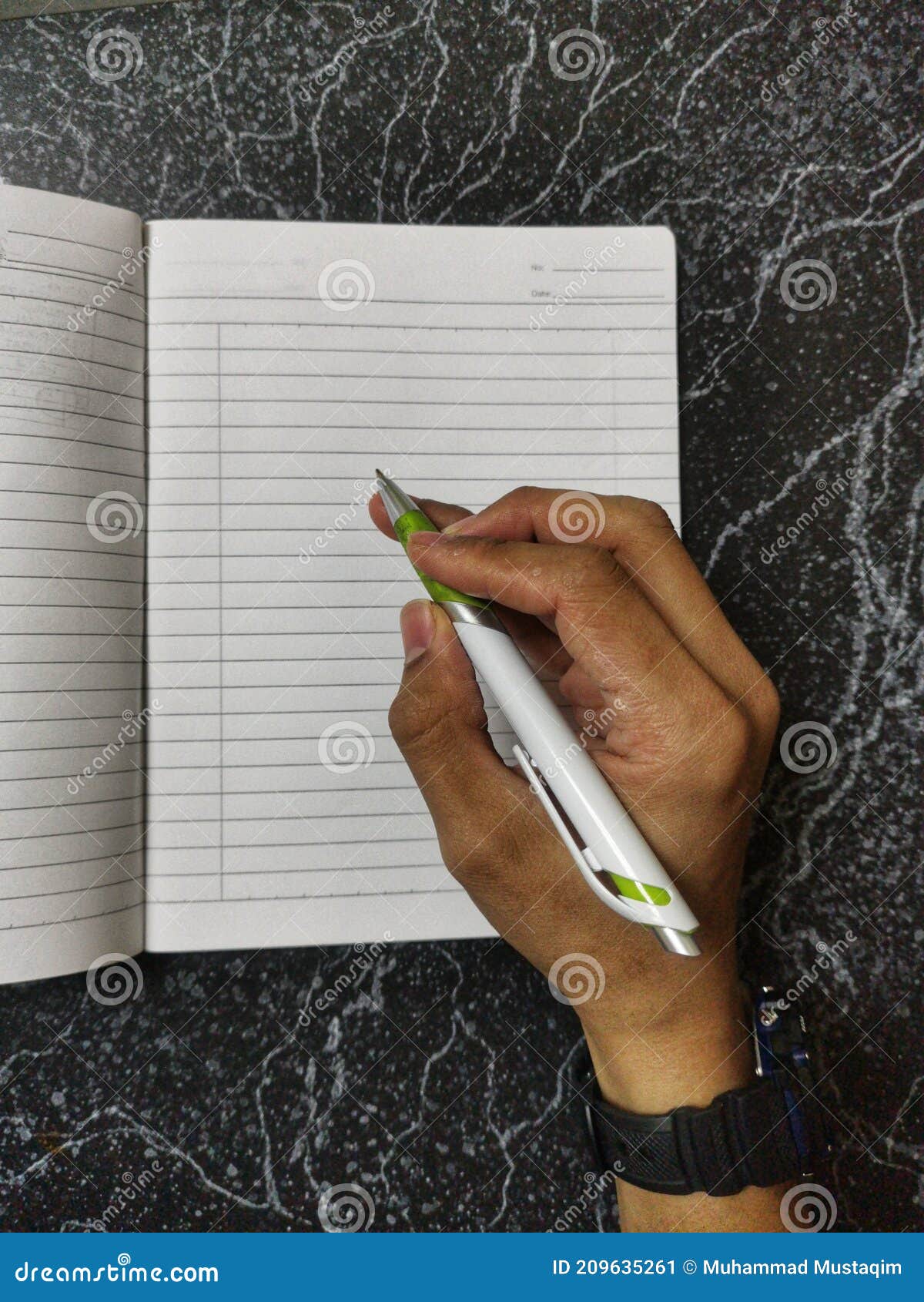 Right Hand Writing on on Blank Notebook Stock Image - Image of paper ...