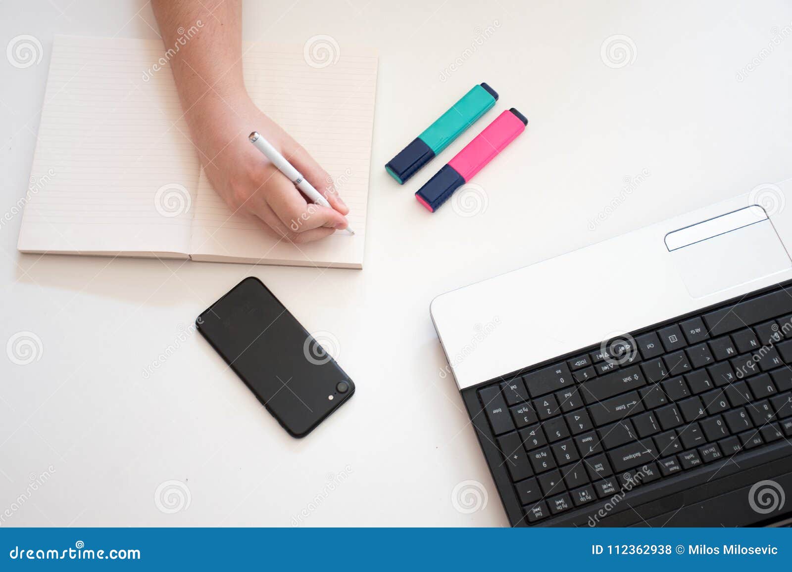 Right Hand Writing on Notebook Stock Photo - Image of bright, white ...