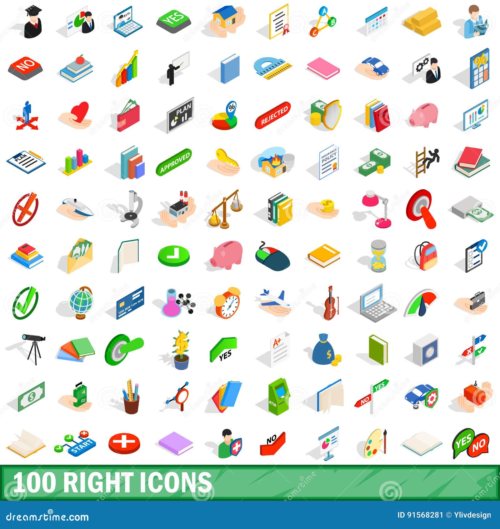 100 Right Icons Set, Isometric 3d Style Stock Vector - Illustration of ...