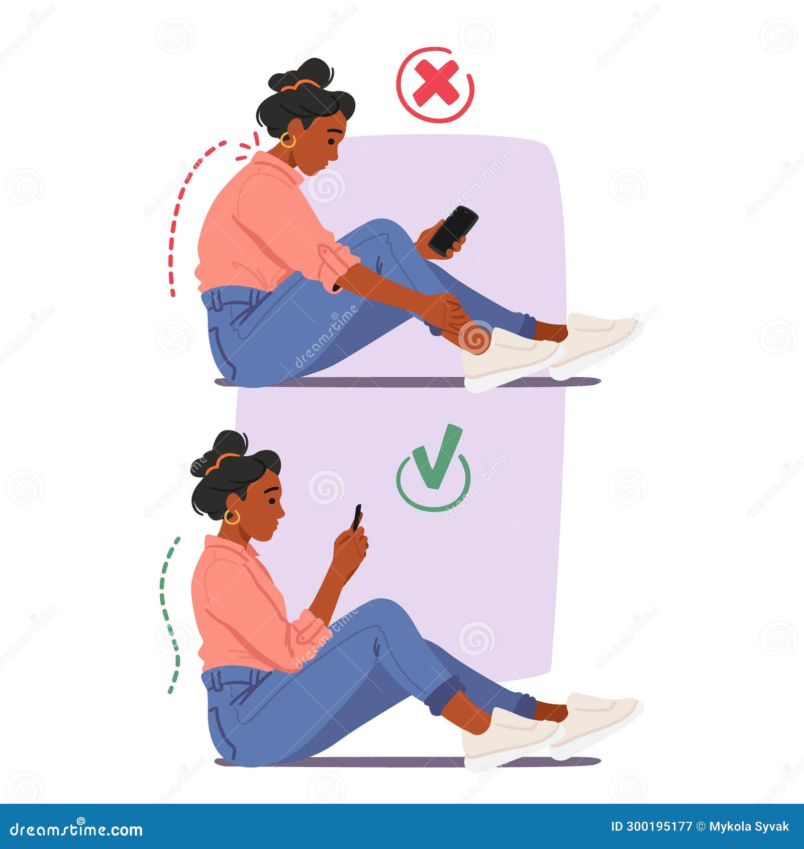 Right and Improper Poses for Using Mobile. in the Wrong Posture, Female ...