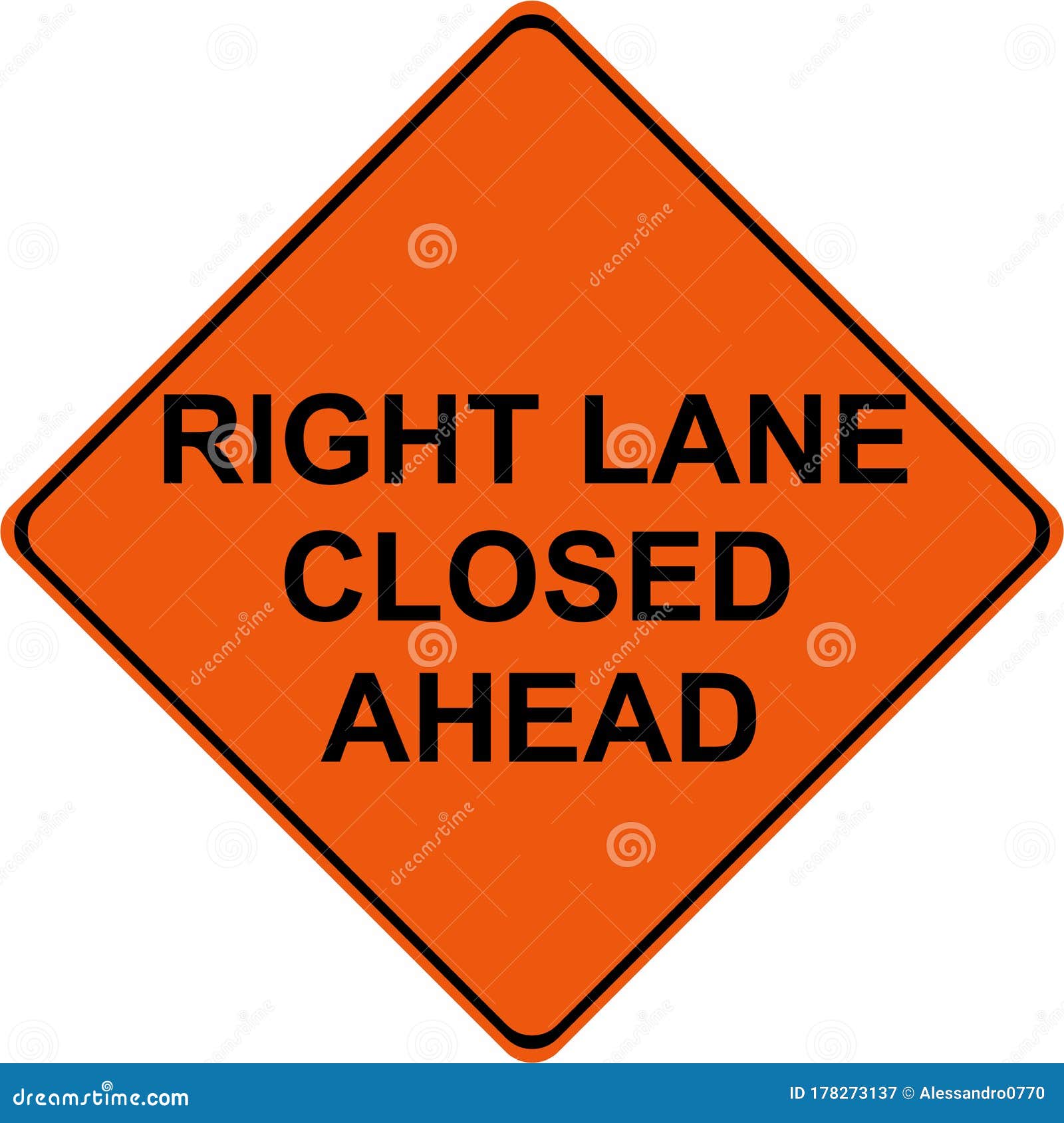Right Lane Closed Ahead Warning Sign Stock Illustration - Illustration ...