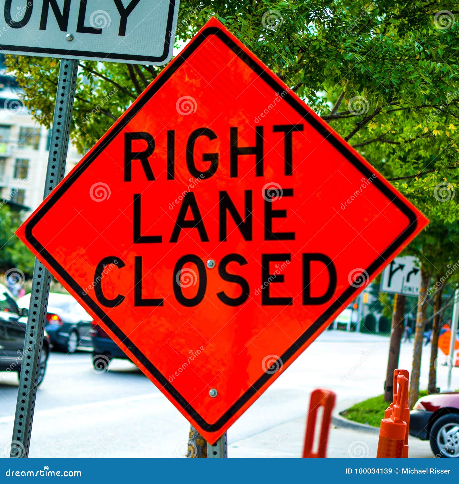 Right Lane Closed Sign stock image. Image of sign, traffic - 100034139