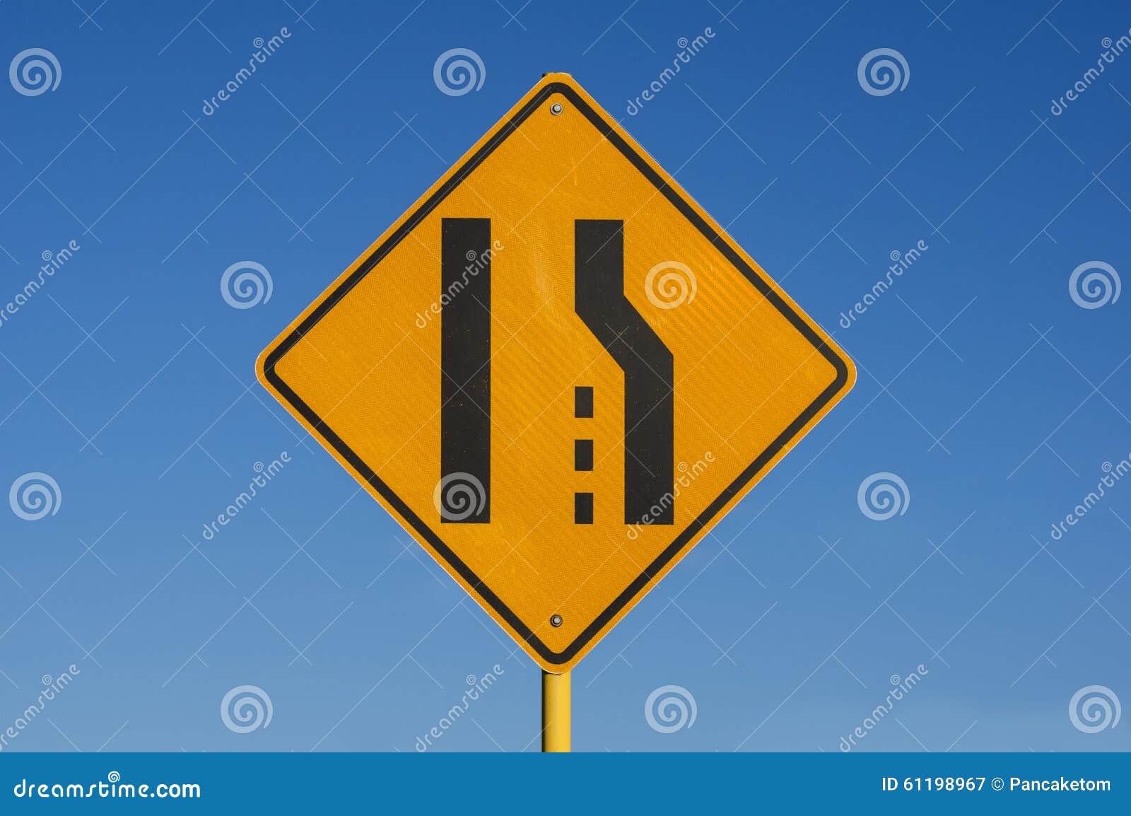 Right Lane Ends Sign stock image. Image of yellow, merge - 61198967