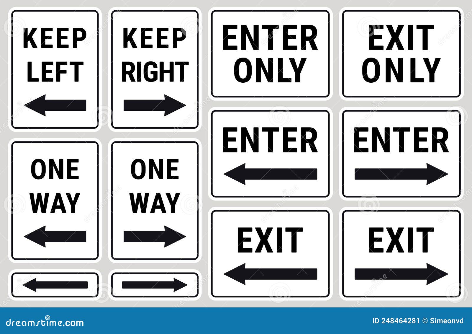 Right and Left Direction Signs Set. One Way, Enter, Exit, Keep Right ...