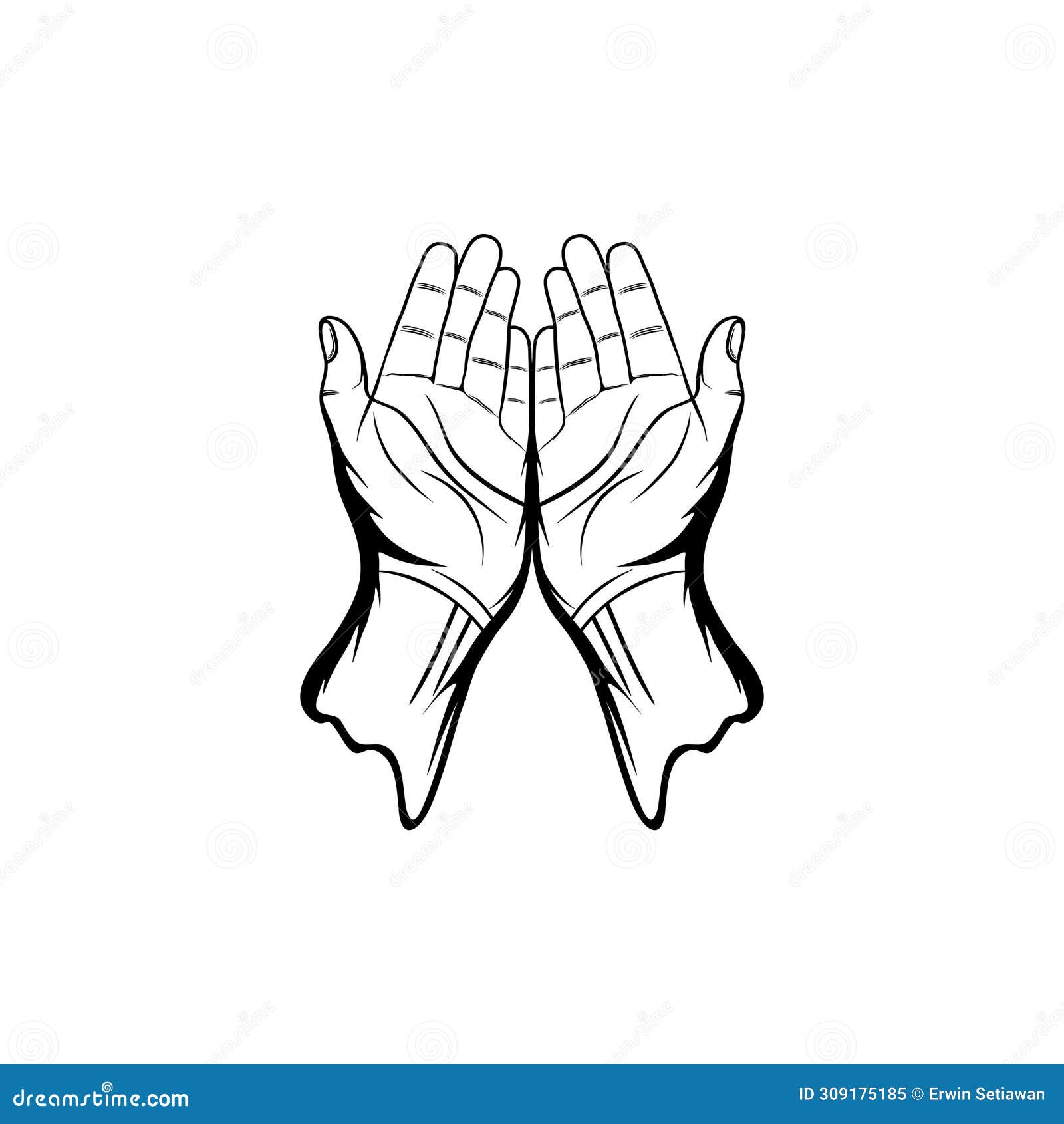 Right and Left Hand Gestures Looking Up in Prayer in Islam Black and ...