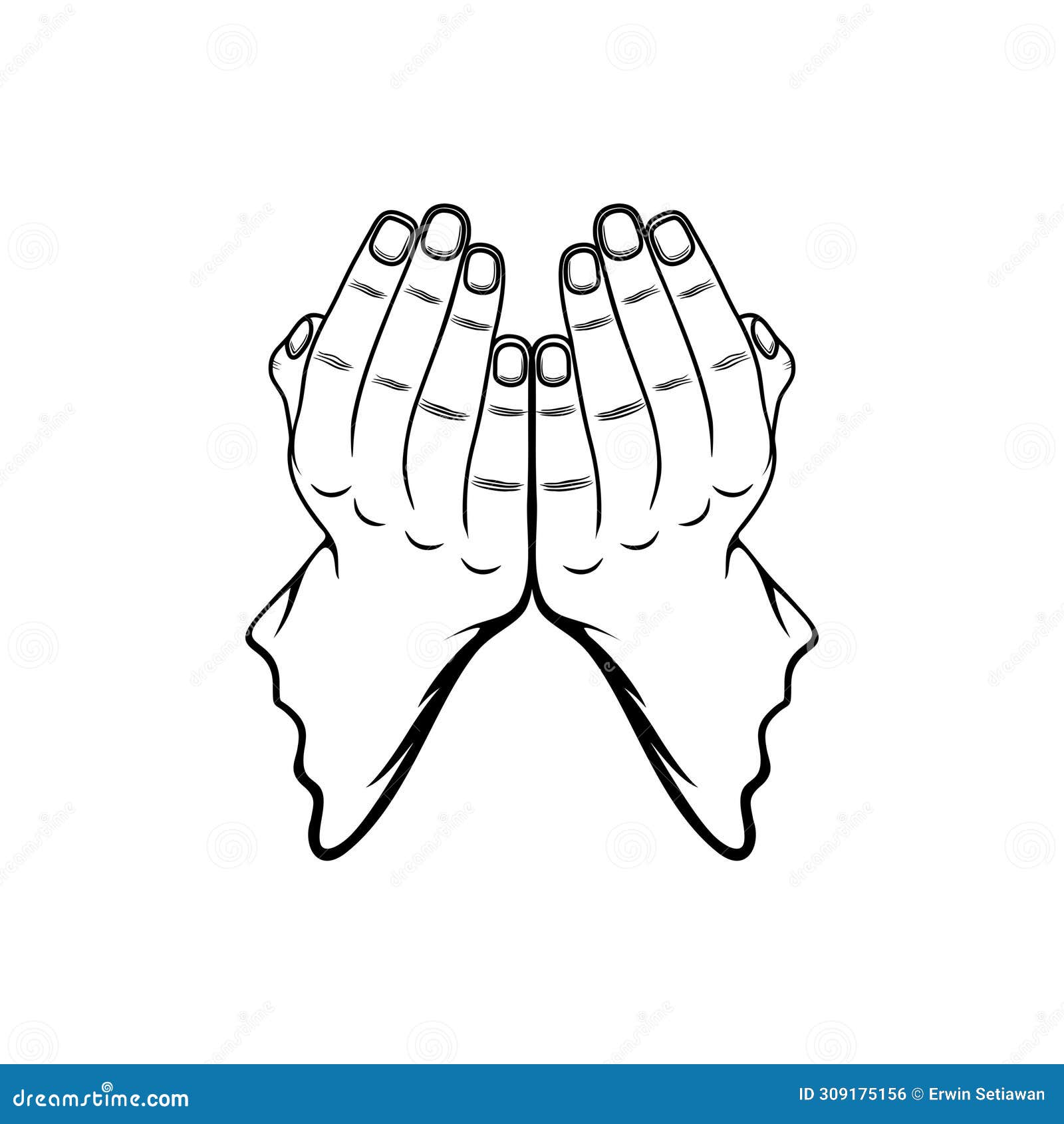 Right and Left Hand Gestures Looking Up in Prayer in Islam Front View ...