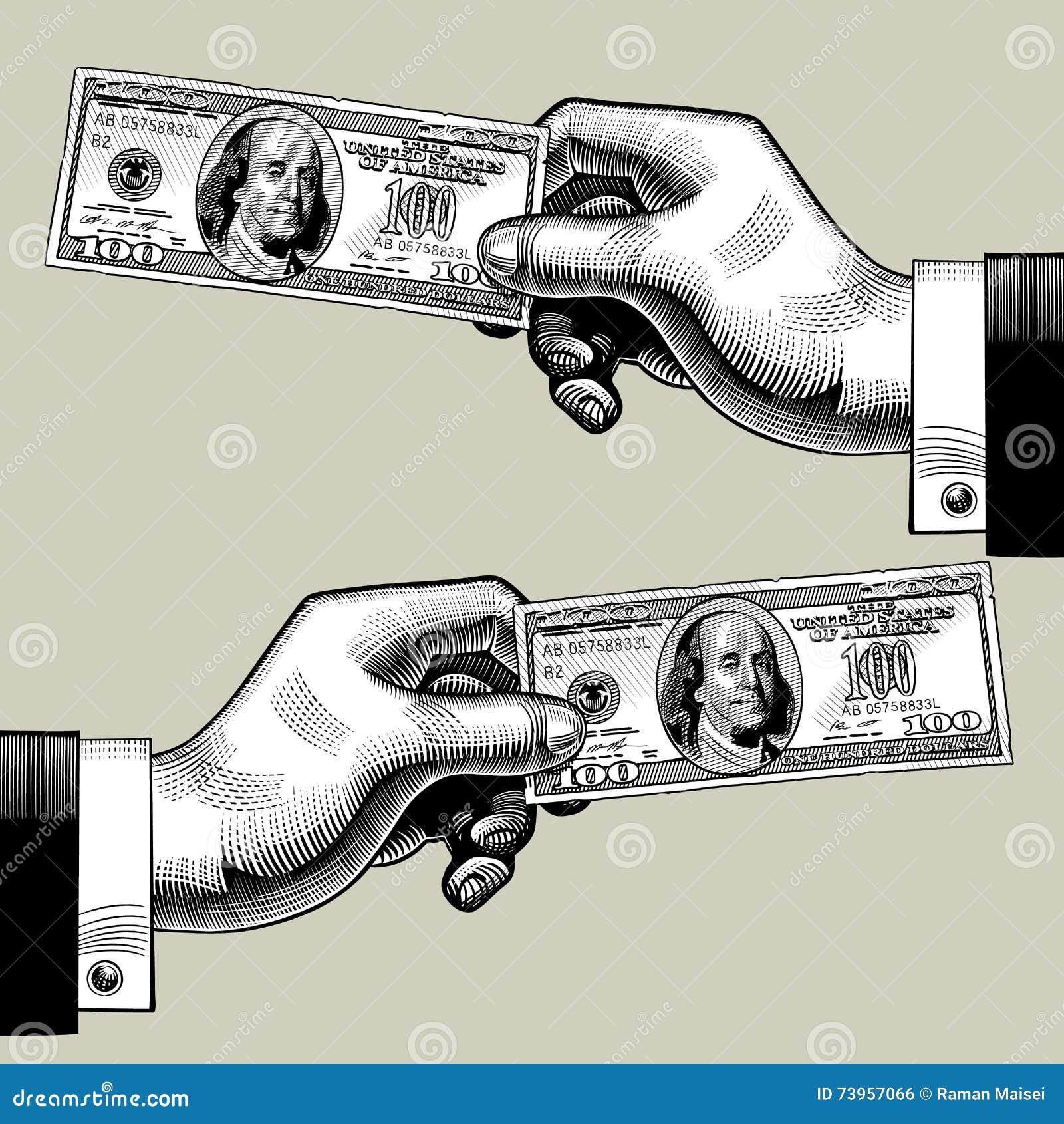 Right and Left Hands with the 100 Dollars Bank Note Stock Vector ...