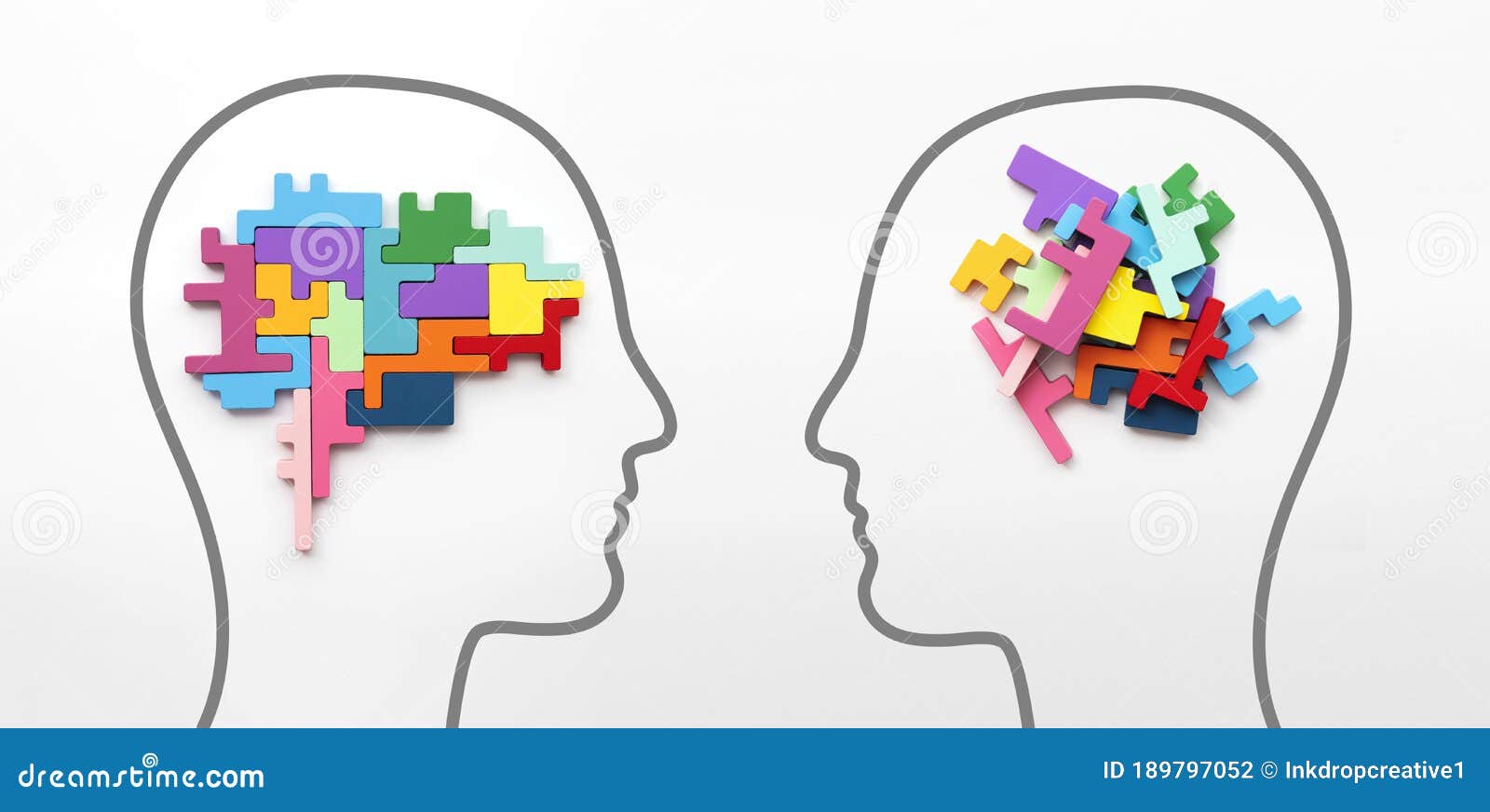 Right and Left Sides of the Brain Concept. Puzzle Pieces in the Shape ...