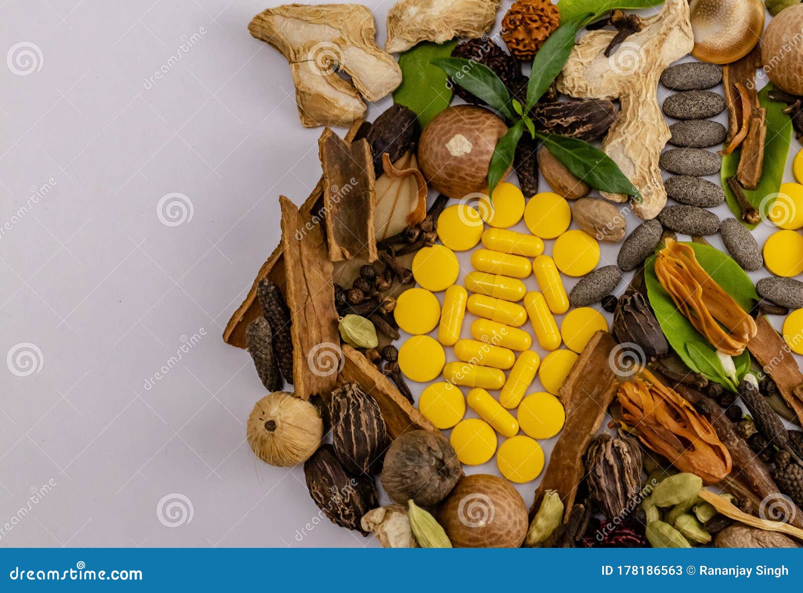 Right Lung Shape Made of Tablets within Scattered Herbs and Spices ...