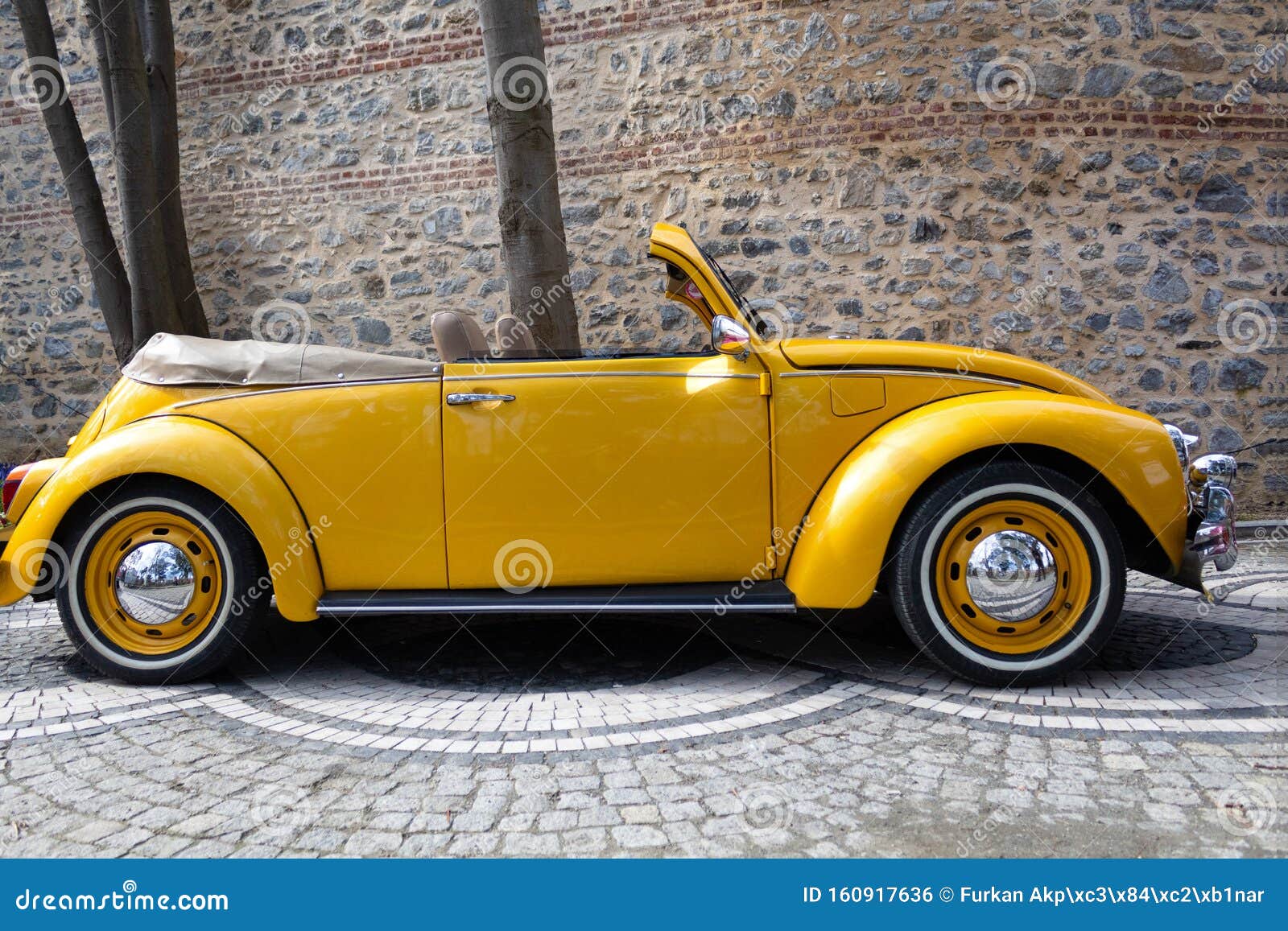 Right Perspective View of Yellow Convertible Classic Car Stock Photo ...