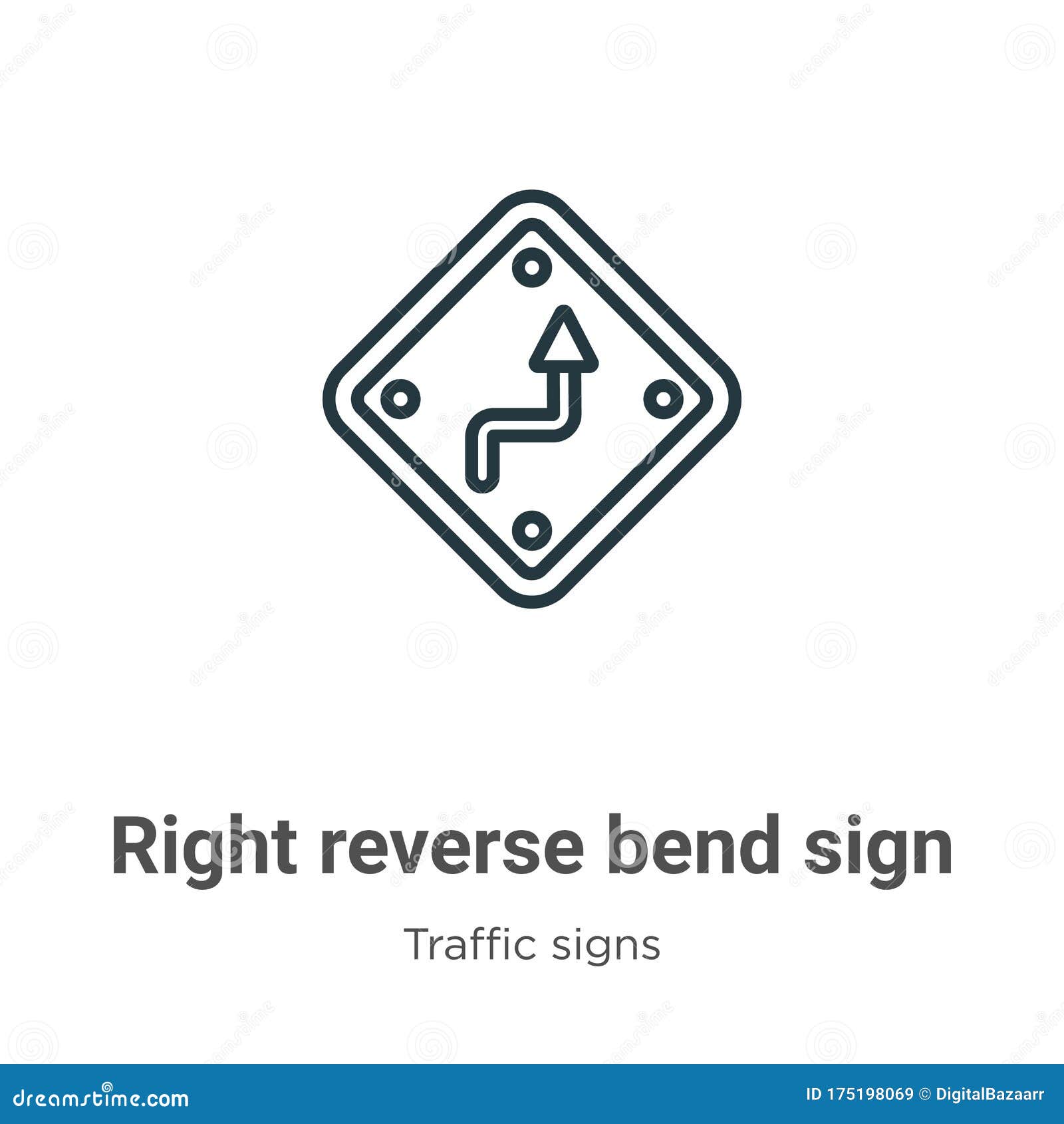 Right Reverse Bend Sign Outline Vector Icon. Thin Line Black Right ...