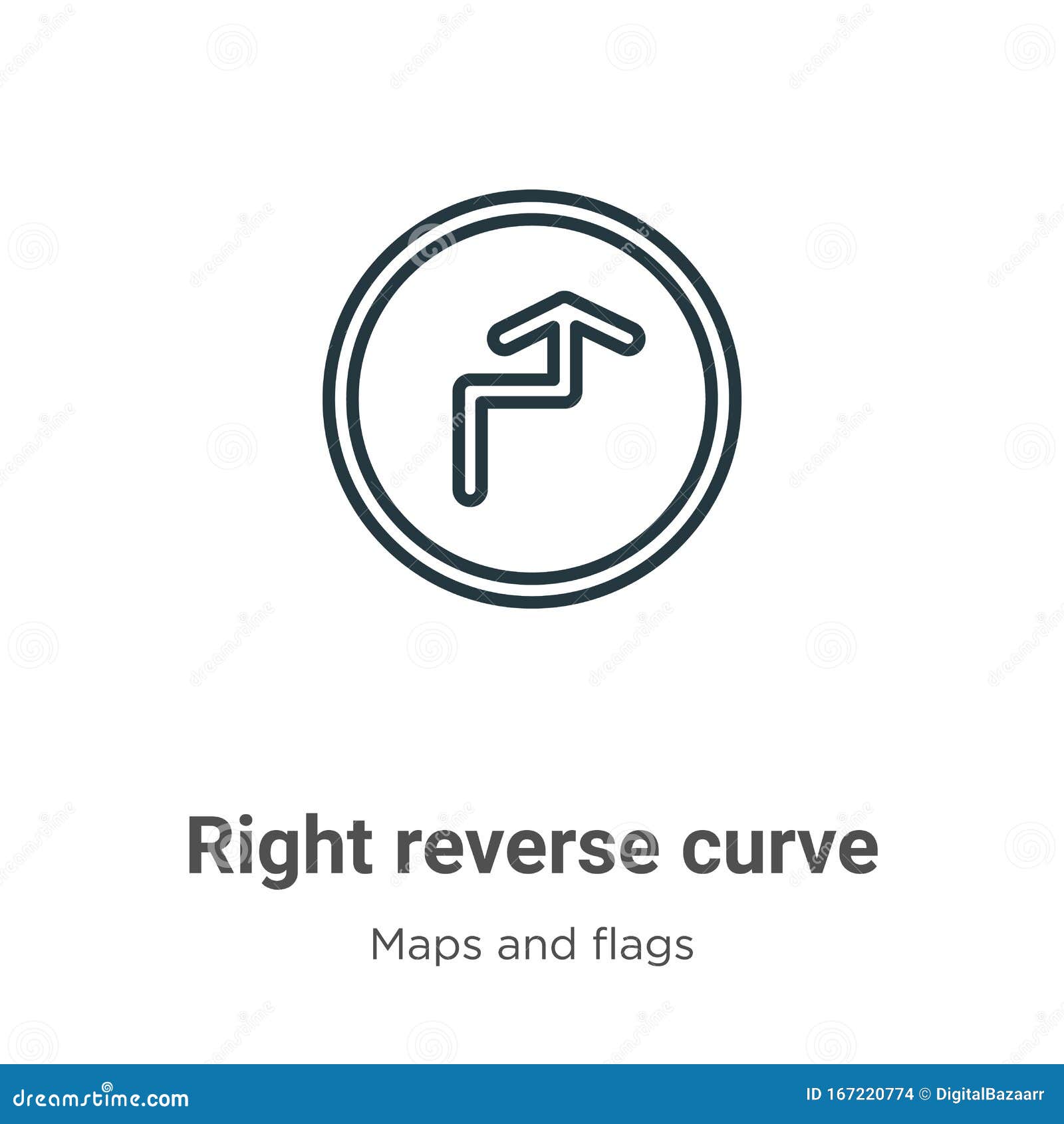 Right Reverse Curve Outline Vector Icon. Thin Line Black Right Reverse ...