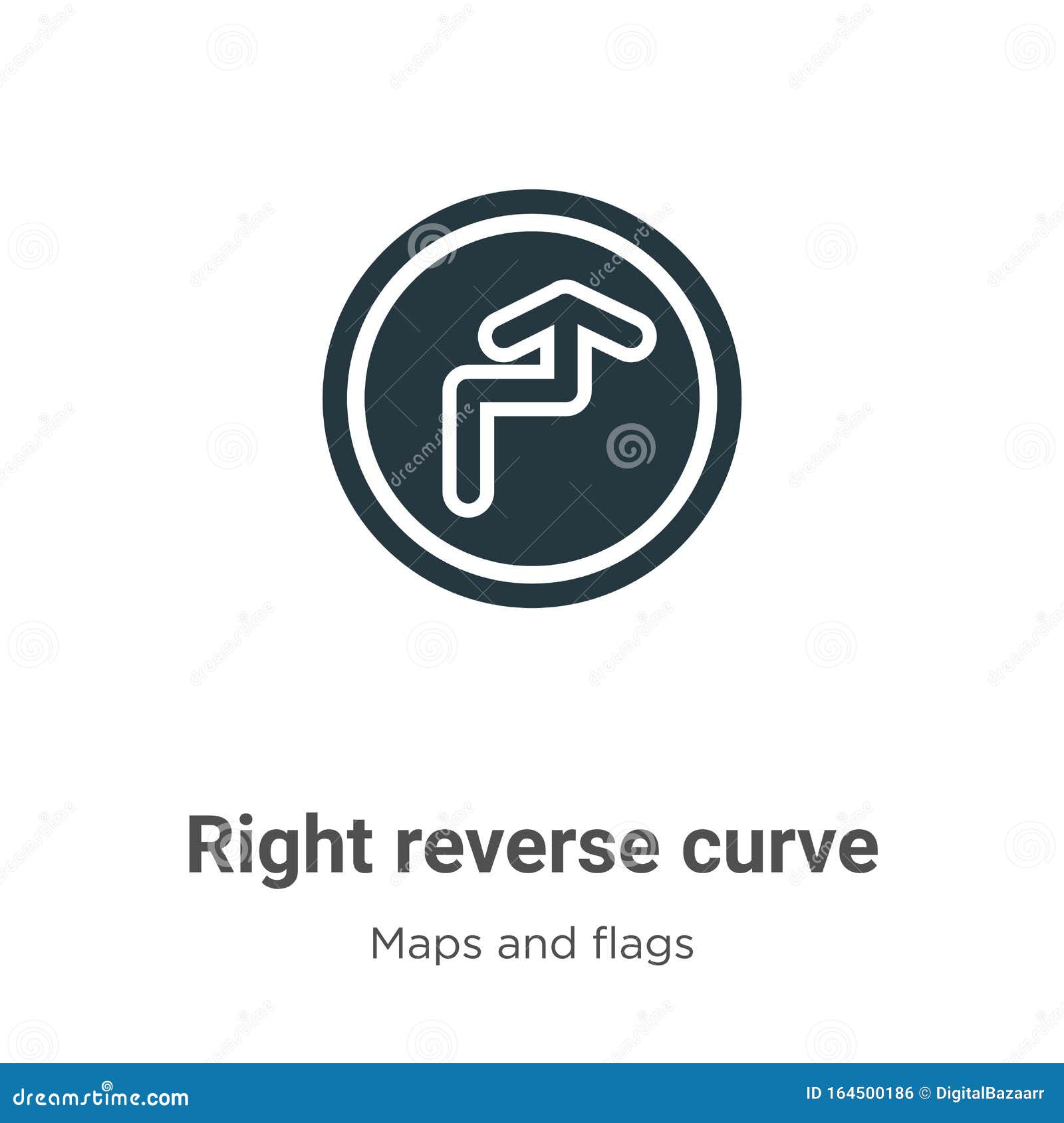 Right Reverse Curve Vector Icon On White Background. Flat Vector Right ...