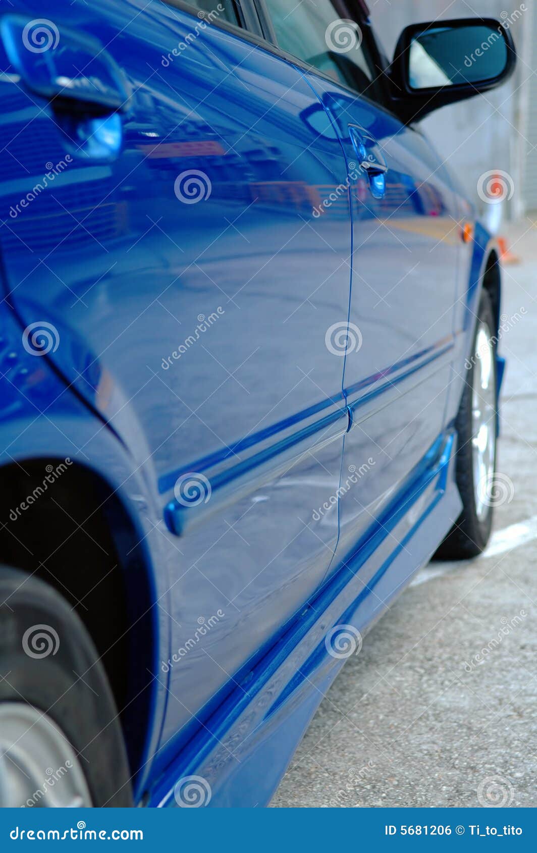 Right Side Mirror of Shiny Blue Car Stock Photo - Image of design ...