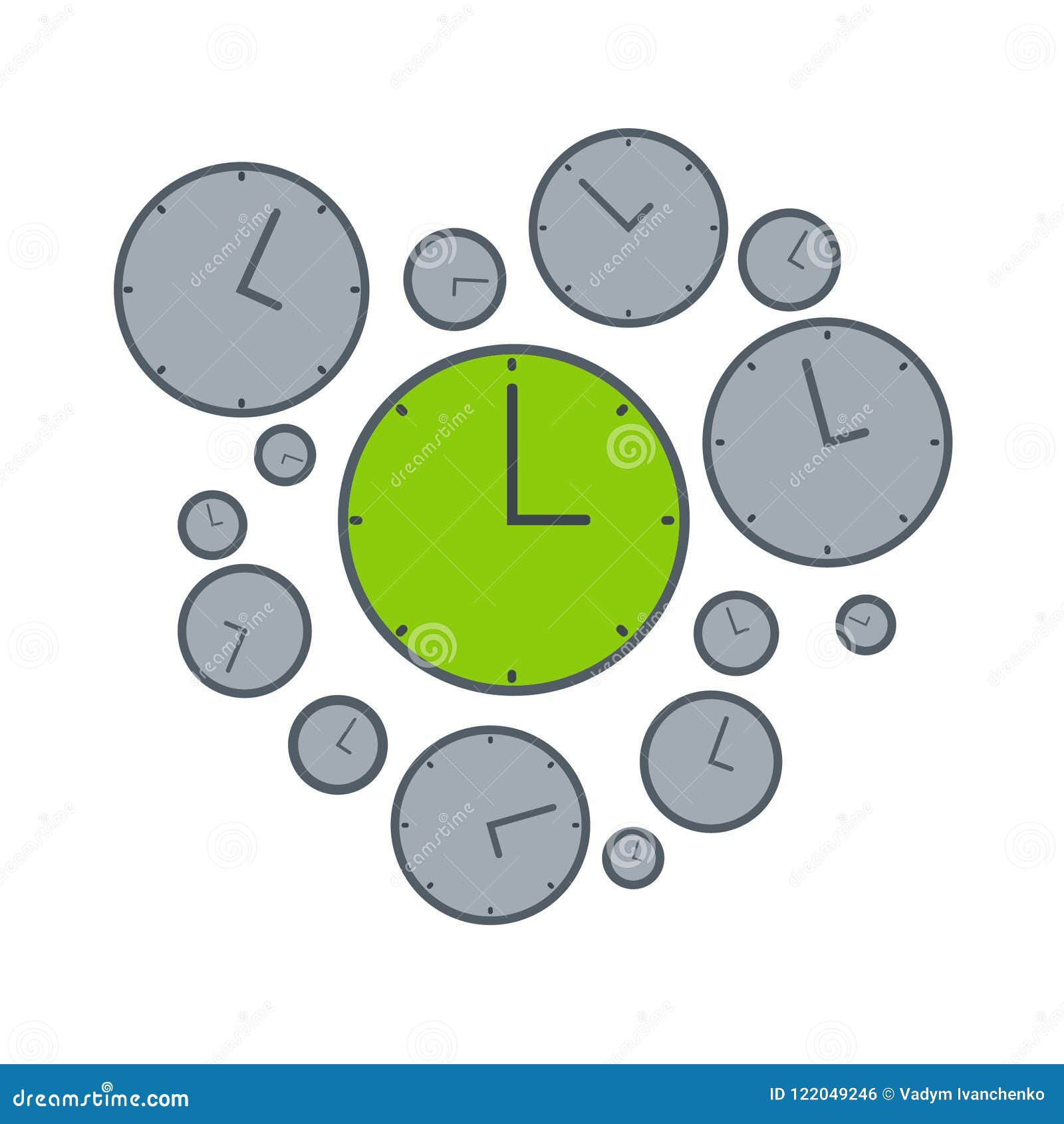Right Time on Green Clock Isolated on White Background. Stock Vector ...