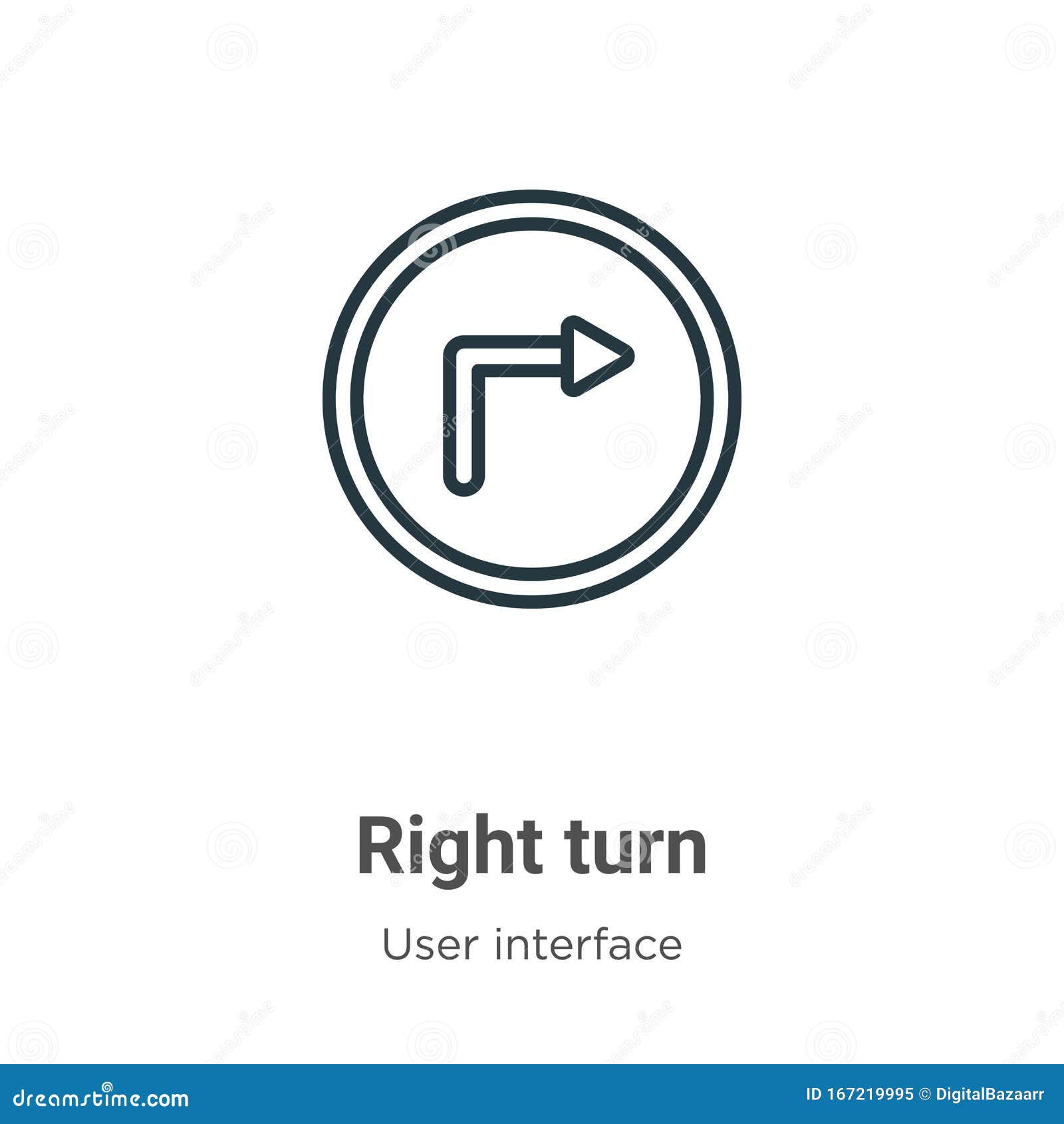 Right Turn Outline Vector Icon. Thin Line Black Right Turn Icon, Flat ...