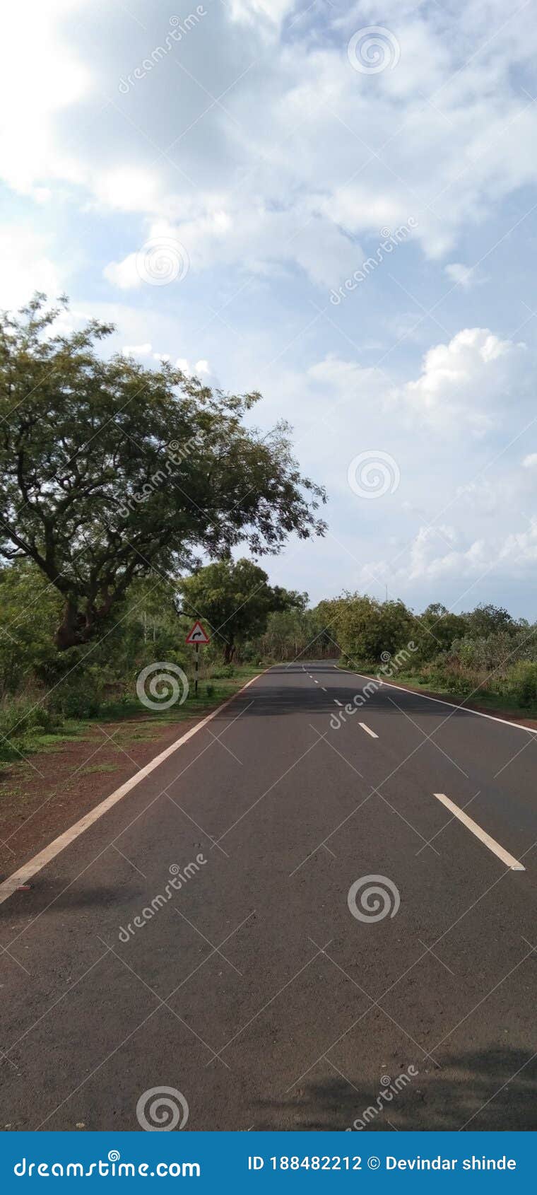 Right Turn Road Blue Sky and Cloud and Tree. Stock Photo - Image of ...