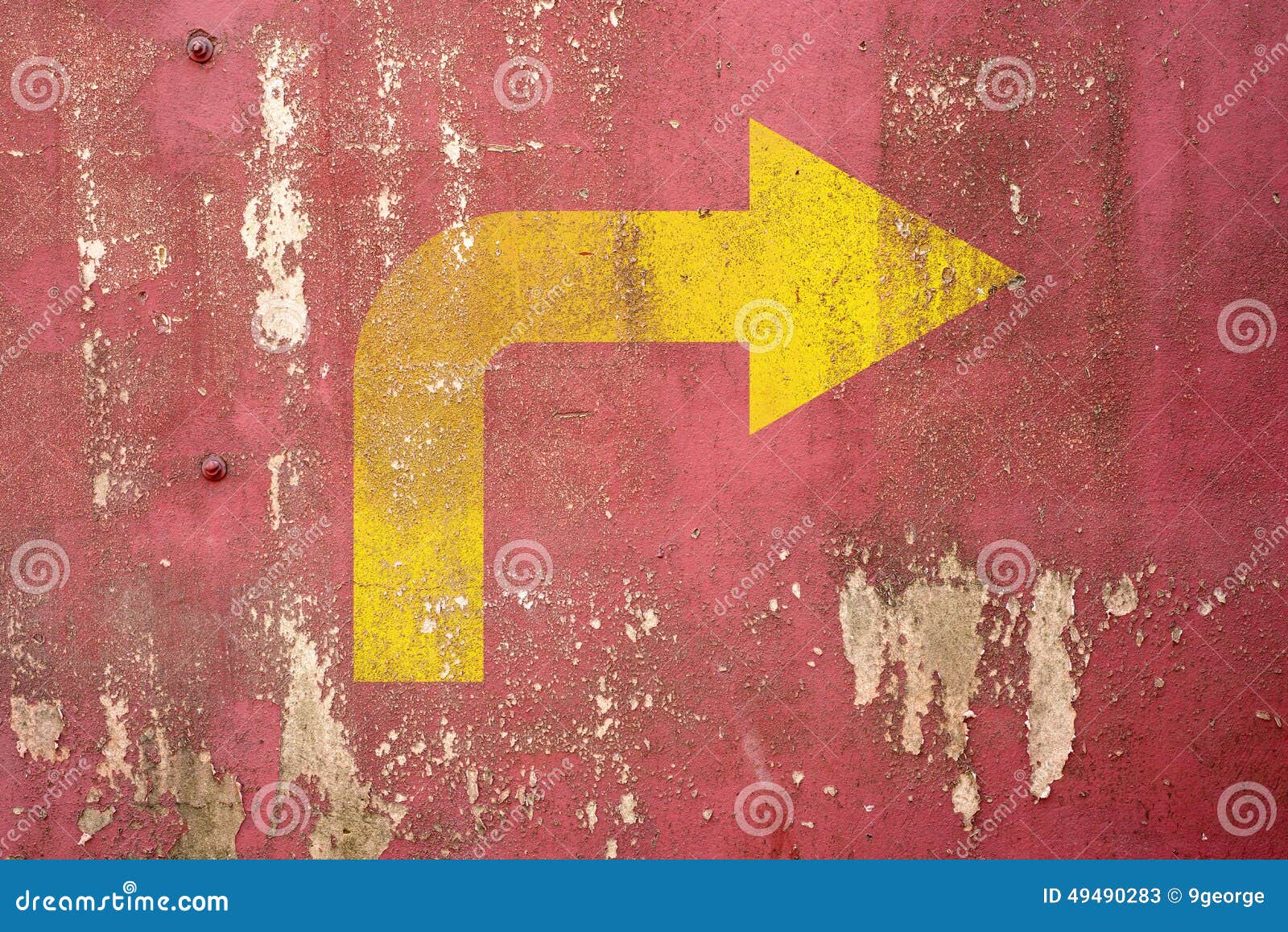 Right Turn Road Sign Painted on Wall Stock Image - Image of broken ...